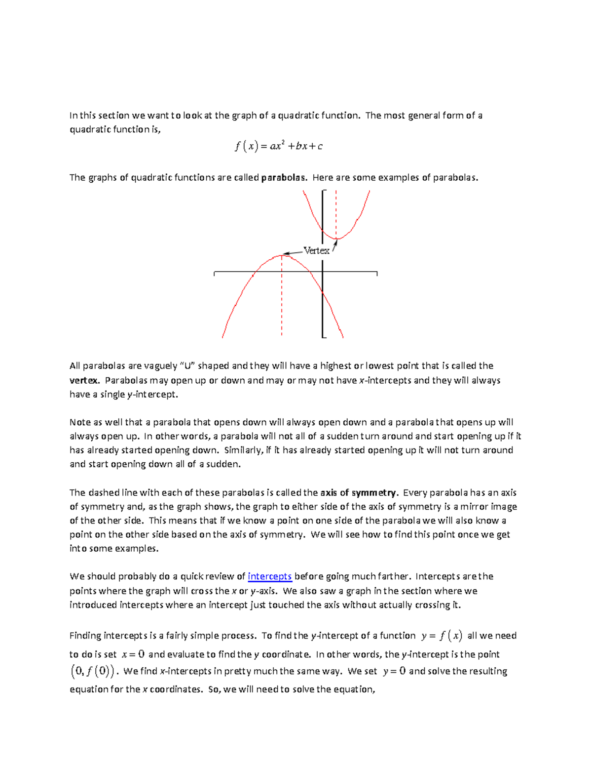 College Algebra Parabolas-1-10 - Warning: TT: undefined function: 32 Section 4-1 : Parabolas In ...