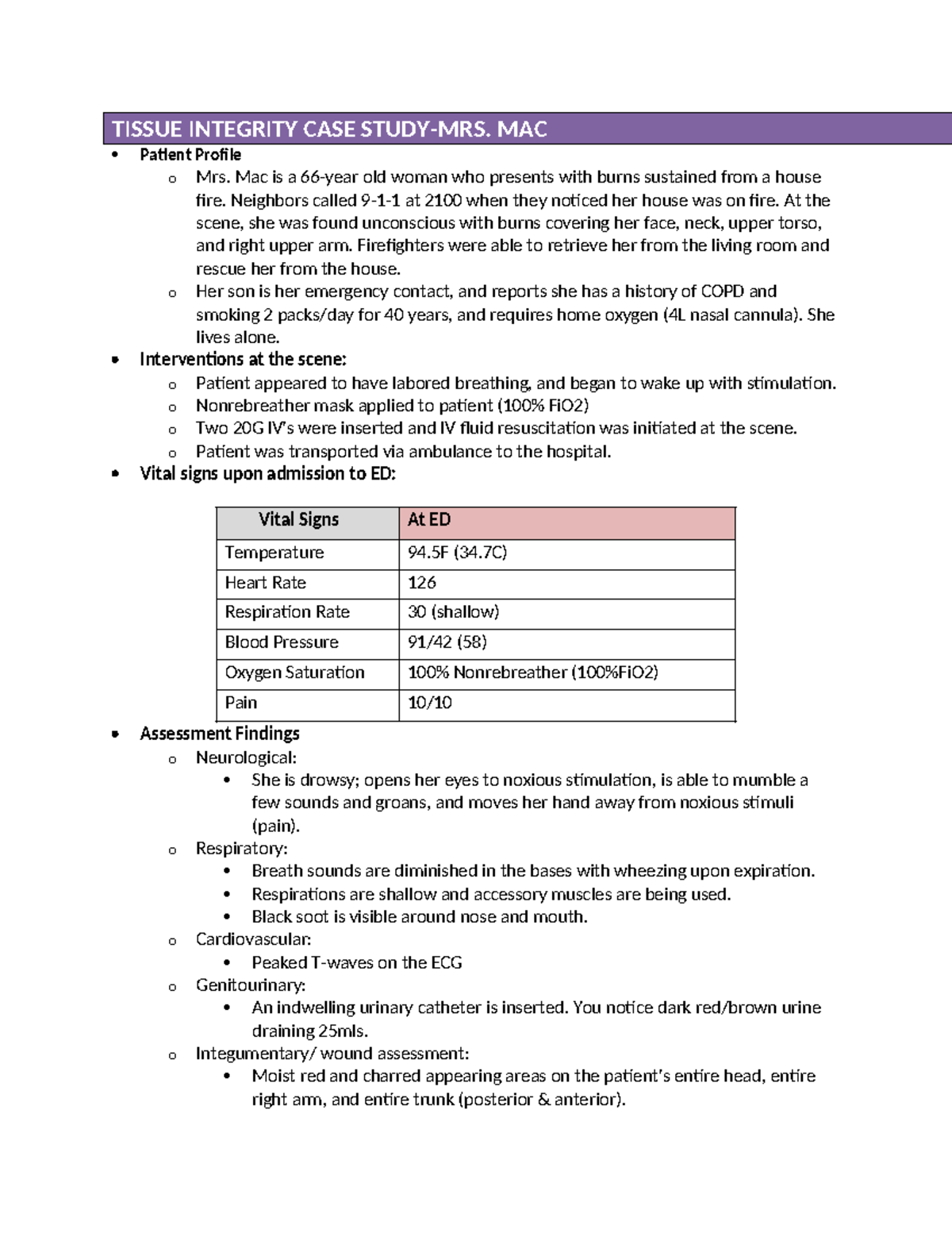 Tissue Integrity Case Study-Mrs Mac - TISSUE INTEGRITY CASE STUDY-MRS ...