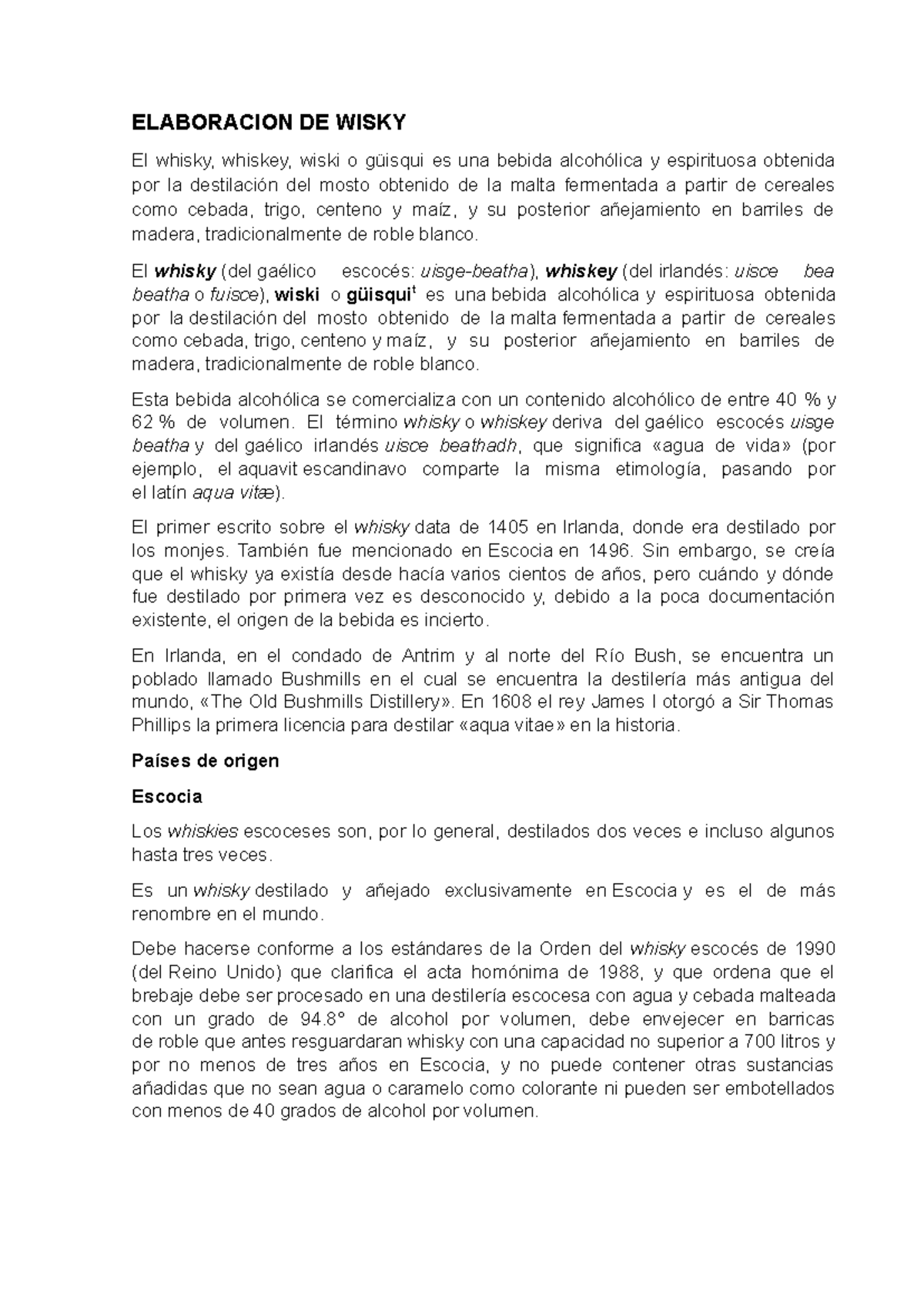 Elaboracion DE Wisky 2024 - ELABORACION DE WISKY El whisky, whiskey ...