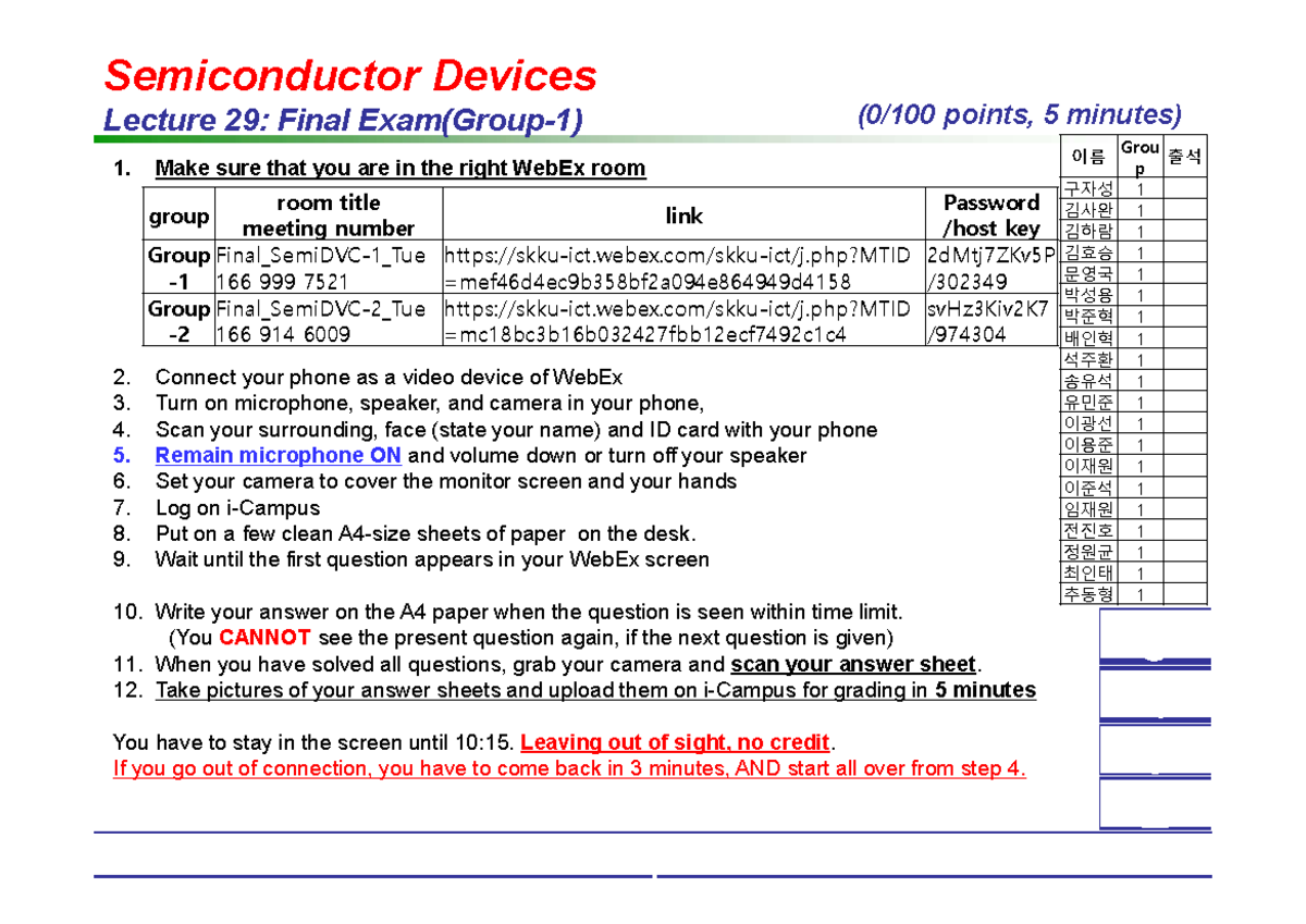 Semicon DVC L29 Final Exam - Kee-Won Kwon Semiconductor Devices ...