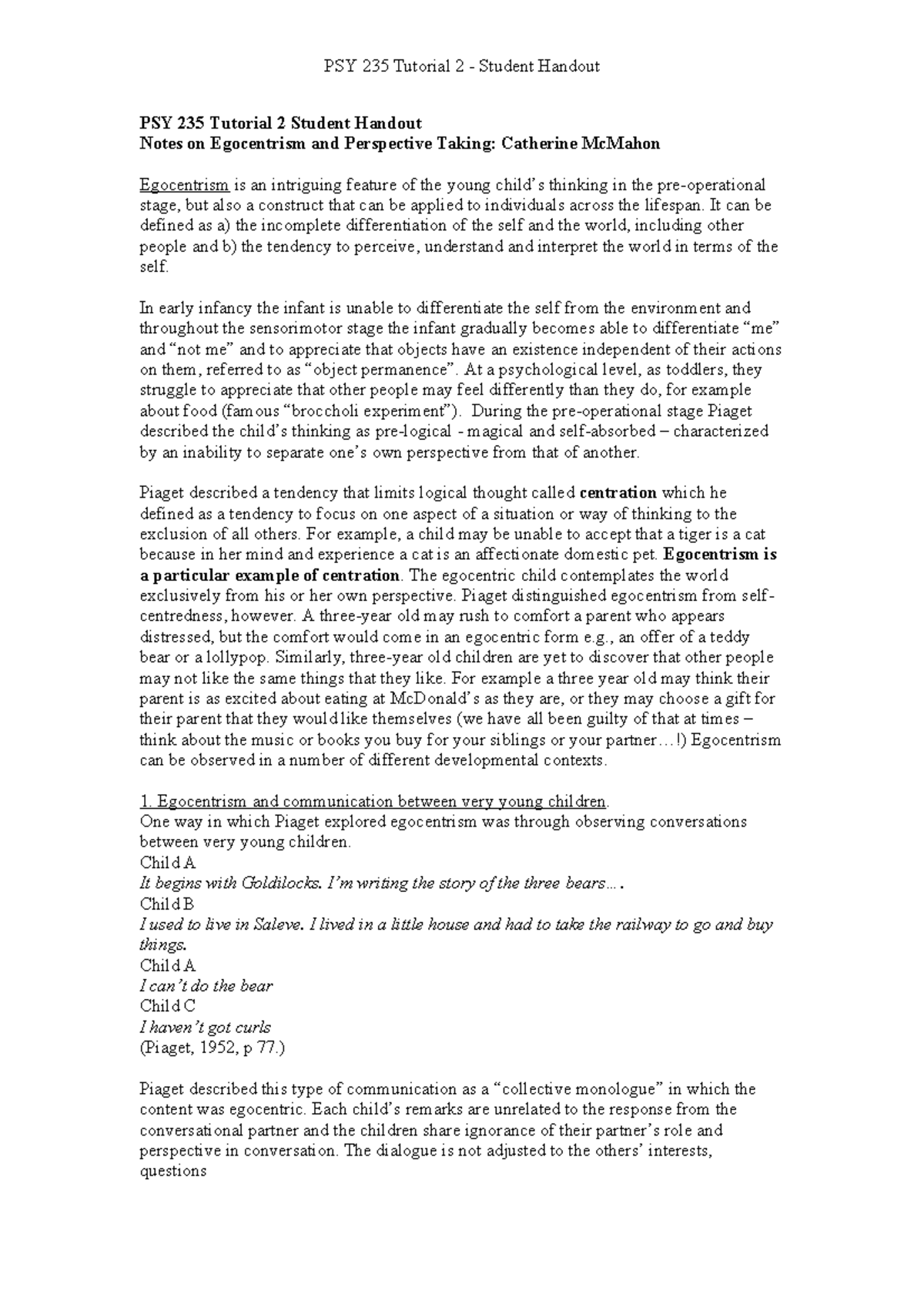 PSY 235 Tutorial 2 Student Handout - PSY 235 Tutorial 2 - Student Handout PSY 235 Tutorial 2 ...