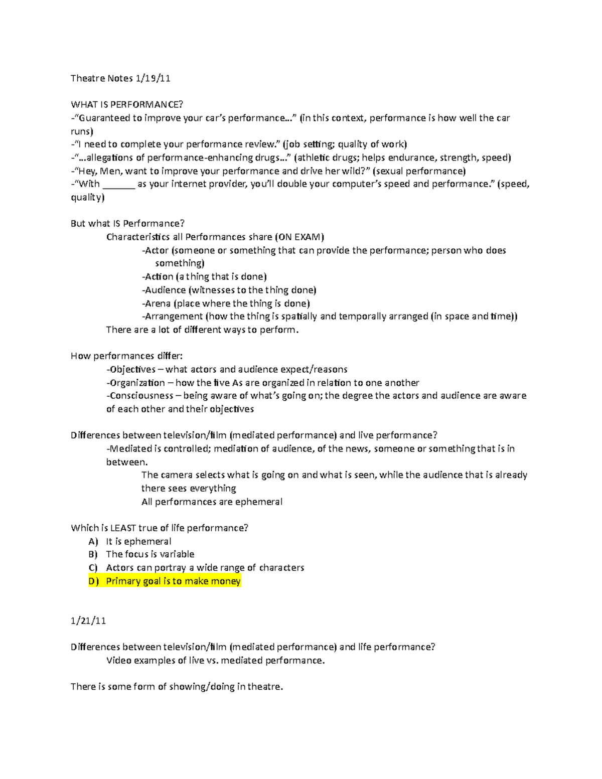 Theatre Notes 1 - Professor Ronald Zank - Theatre Notes WHAT IS ...