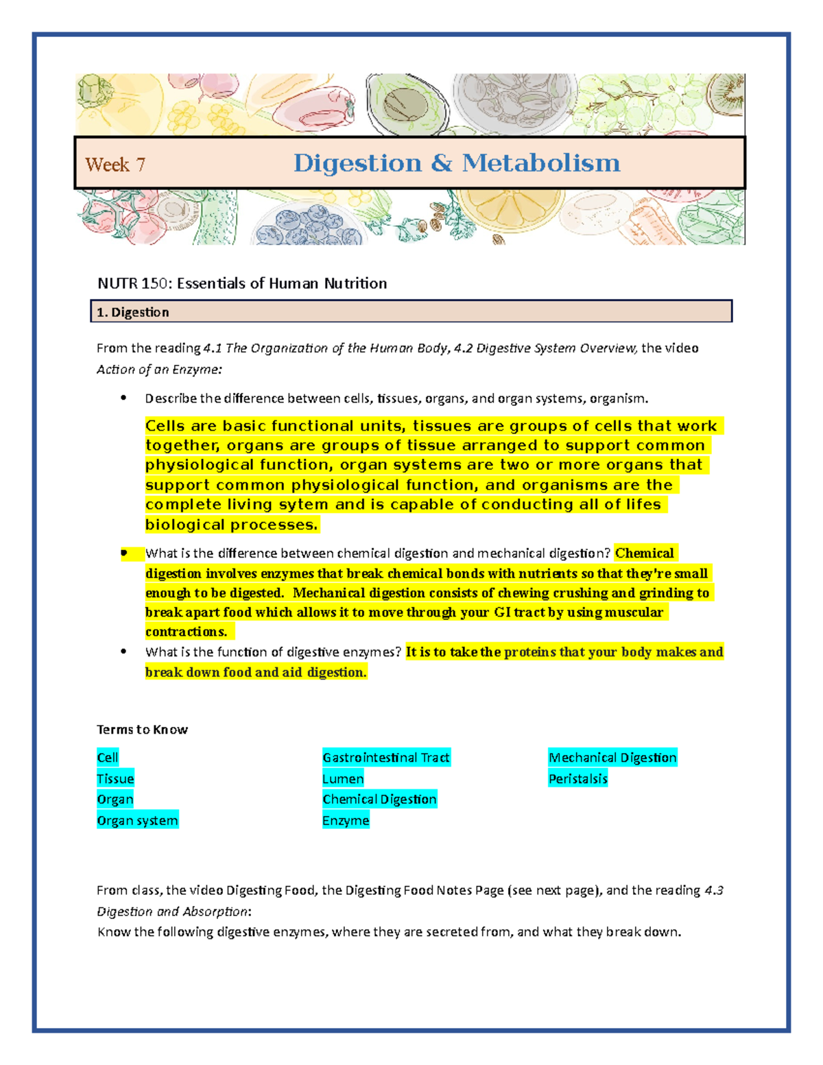Week07 Study Guide F22 -done - NUTR 150: Essentials of Human Nutrition ...