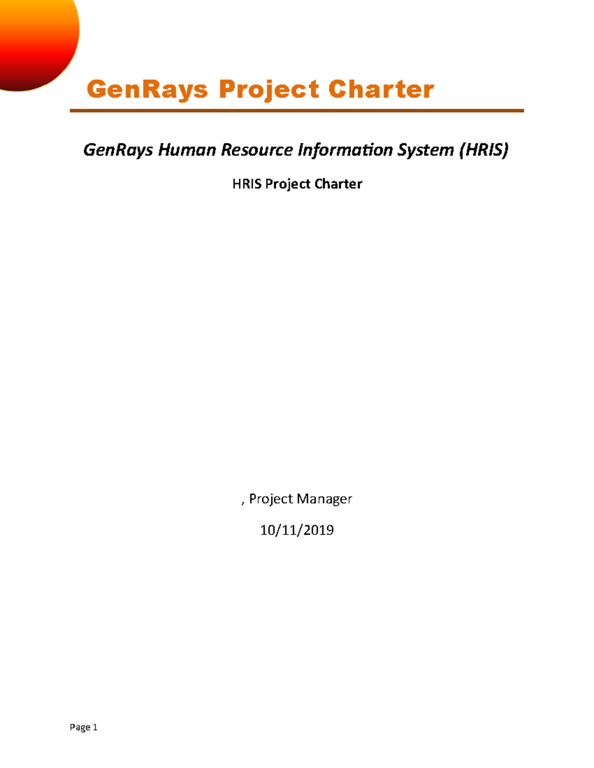 Gen Rays Project Charter - GenRays Project Charter GenRays Human ...