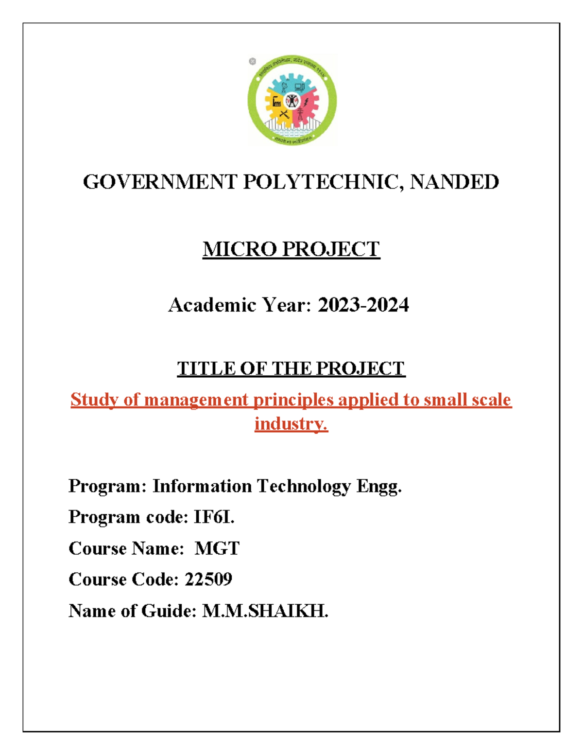 Nis micro - GOVERNMENT POLYTECHNIC, NANDED MICRO PROJECT Academic Year ...