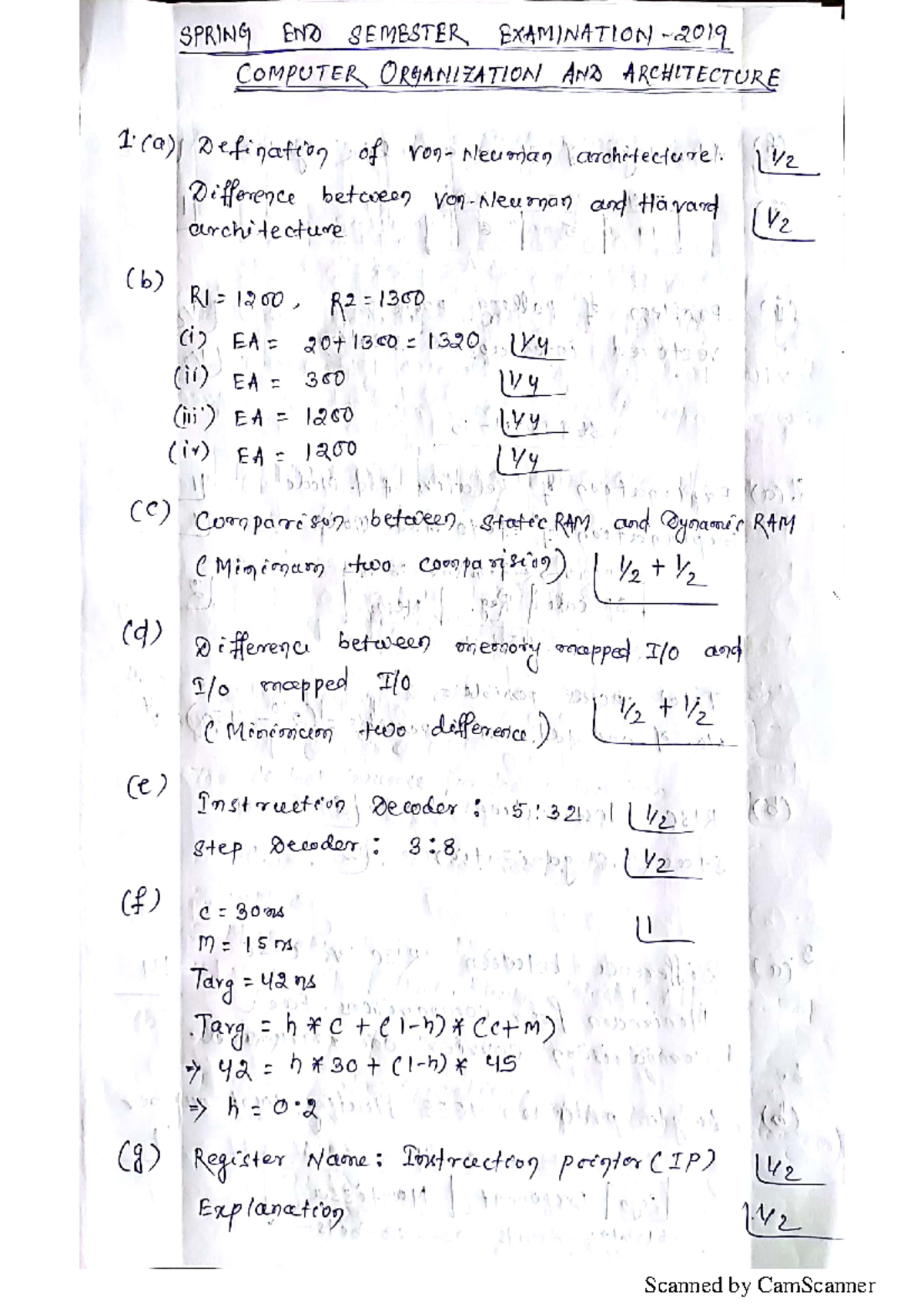 Spring Endsem 2019 REG - Computer Architecture - Studocu