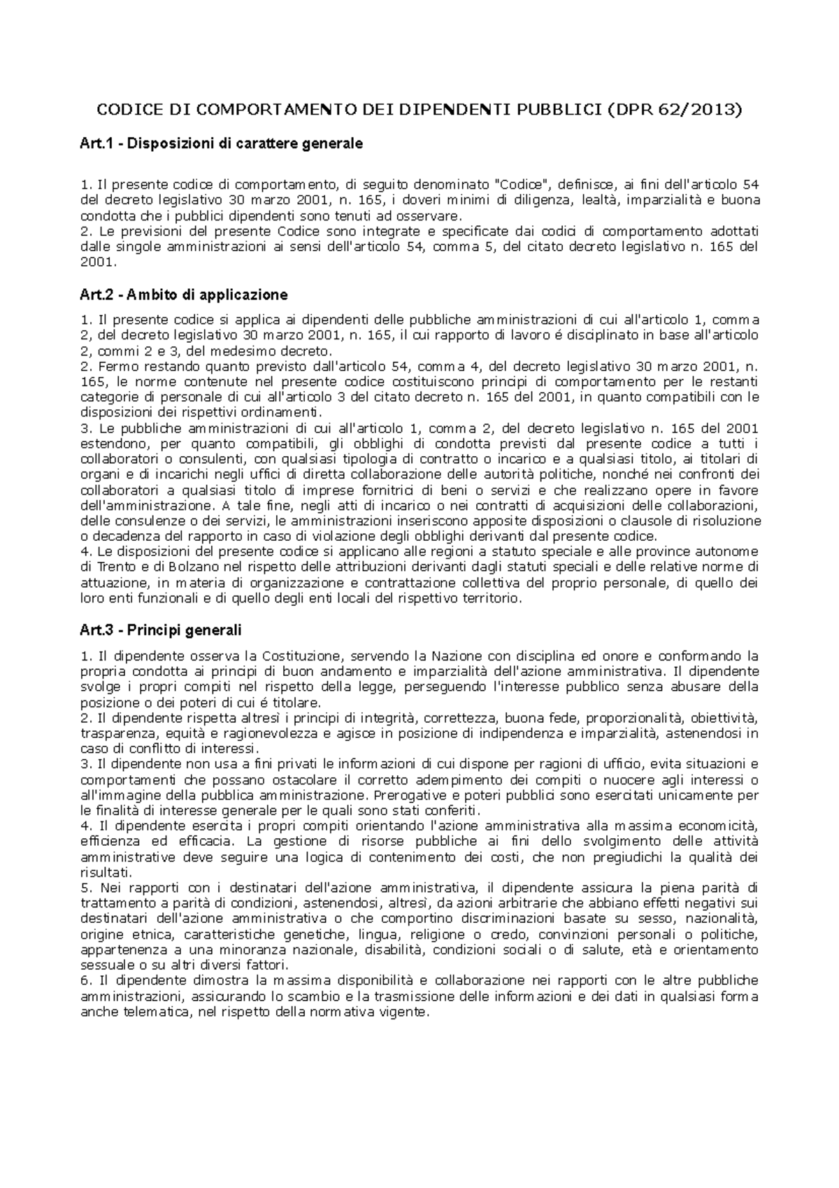 Codice comportamento dip.Pubblici Dpr 62 2013 - CODICE DI COMPORTAMENTO ...