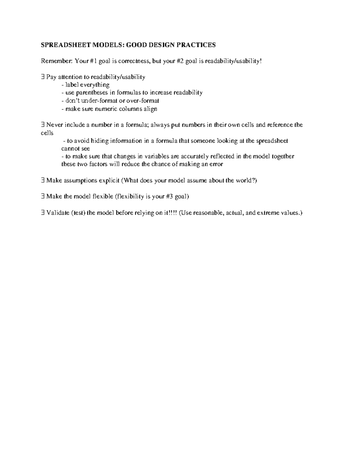 Info Sys Lecture Notes 3 To 11 Spreadsheet Models Good Design Practices Remember