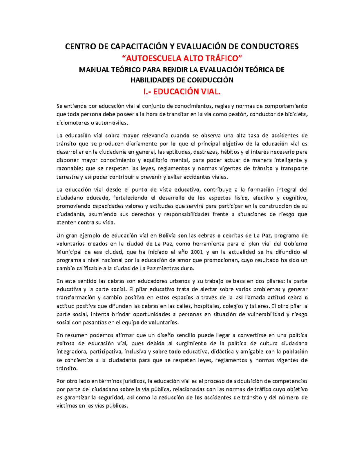 Manual Examen Teorico Motocicleta - CENTRO DE CAPACITACI”N Y EVALUACI”N DE CONDUCTORES - Studocu