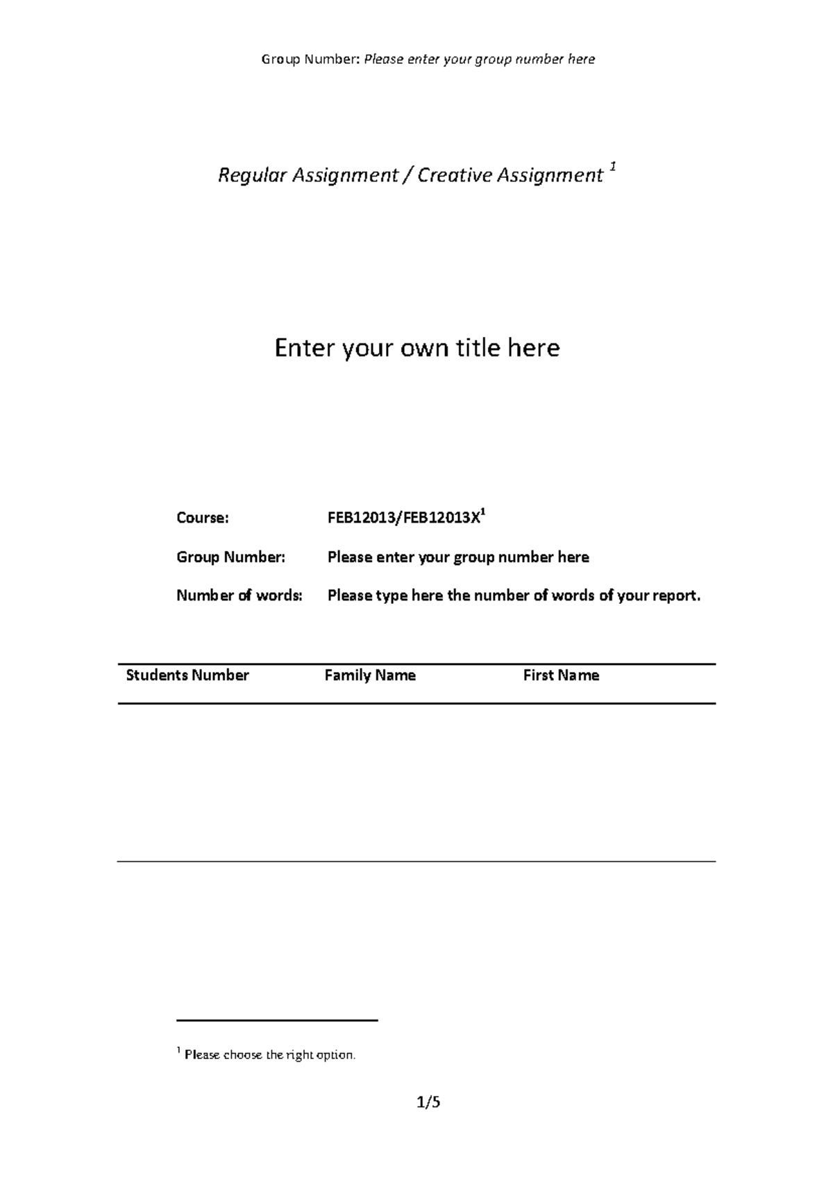 Paper / essay - Template for paper - Regular Assignment / Creative ...