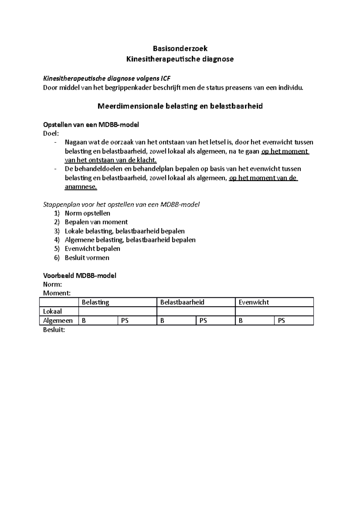 ICF en MDBB - ICF en MDBB - Basisonderzoek Kinesitherapeutische ...