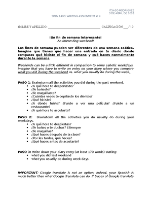 SPAN140B-WA2 - Essay or creative assignment that has to be done in ...