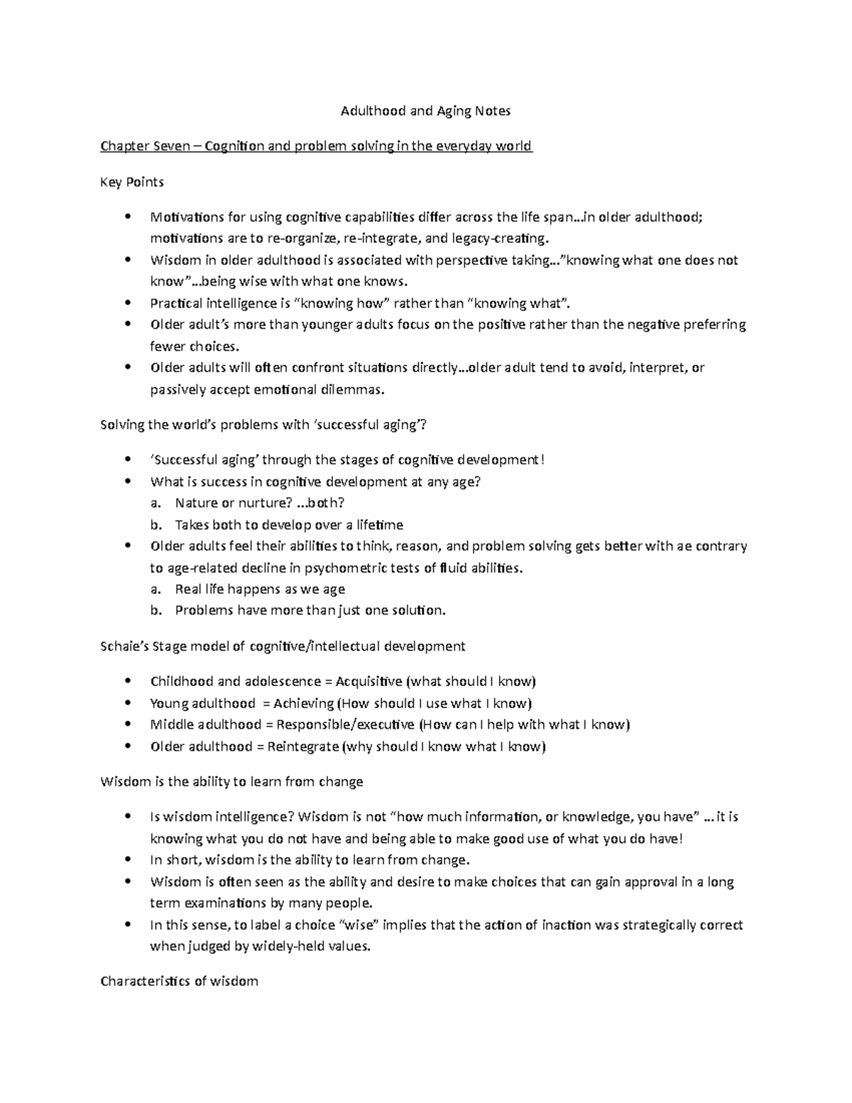Adulthood and Aging Chapter 7 - Adulthood and Aging Notes Chapter Seven ...