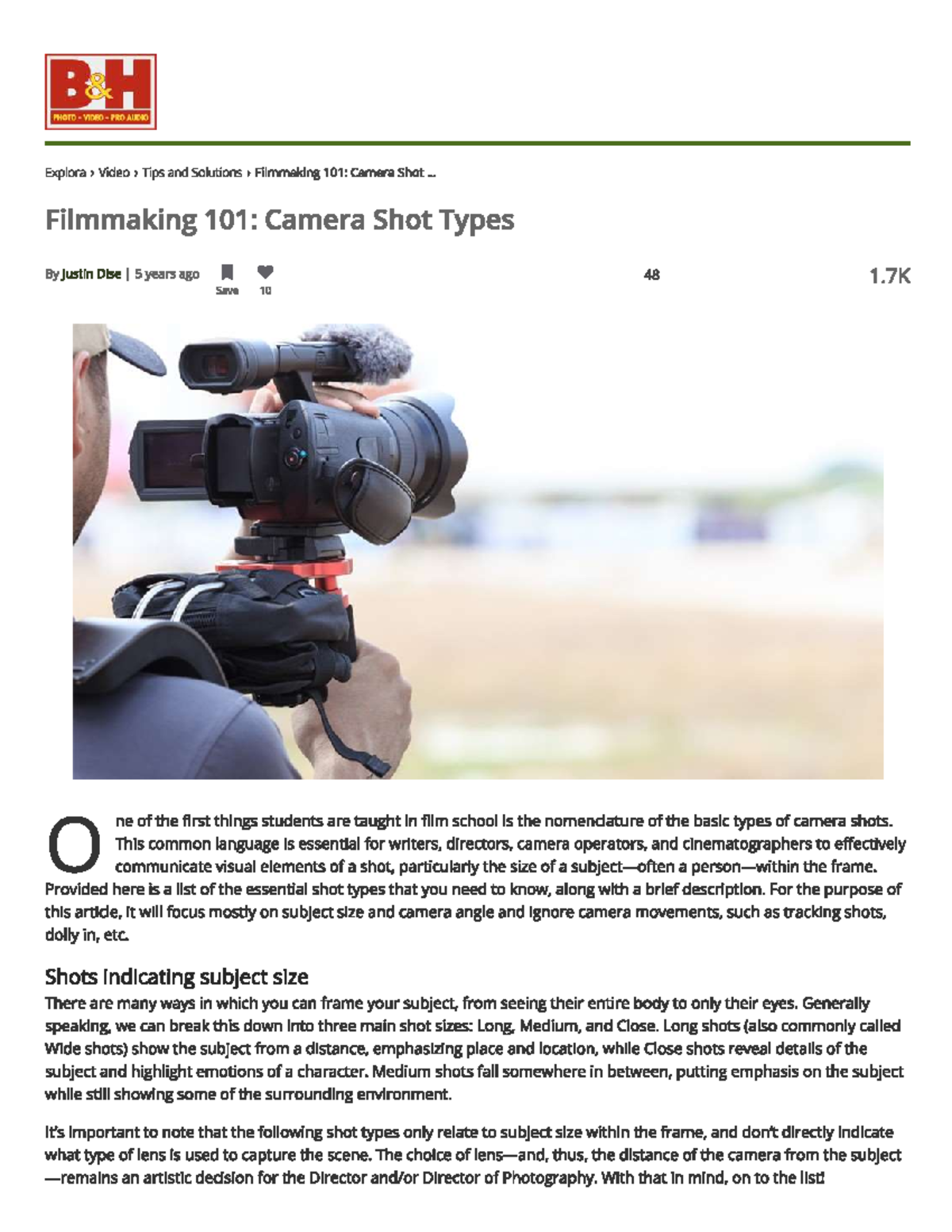 Camera shot types - Aesthetics of Visual Media - Studocu
