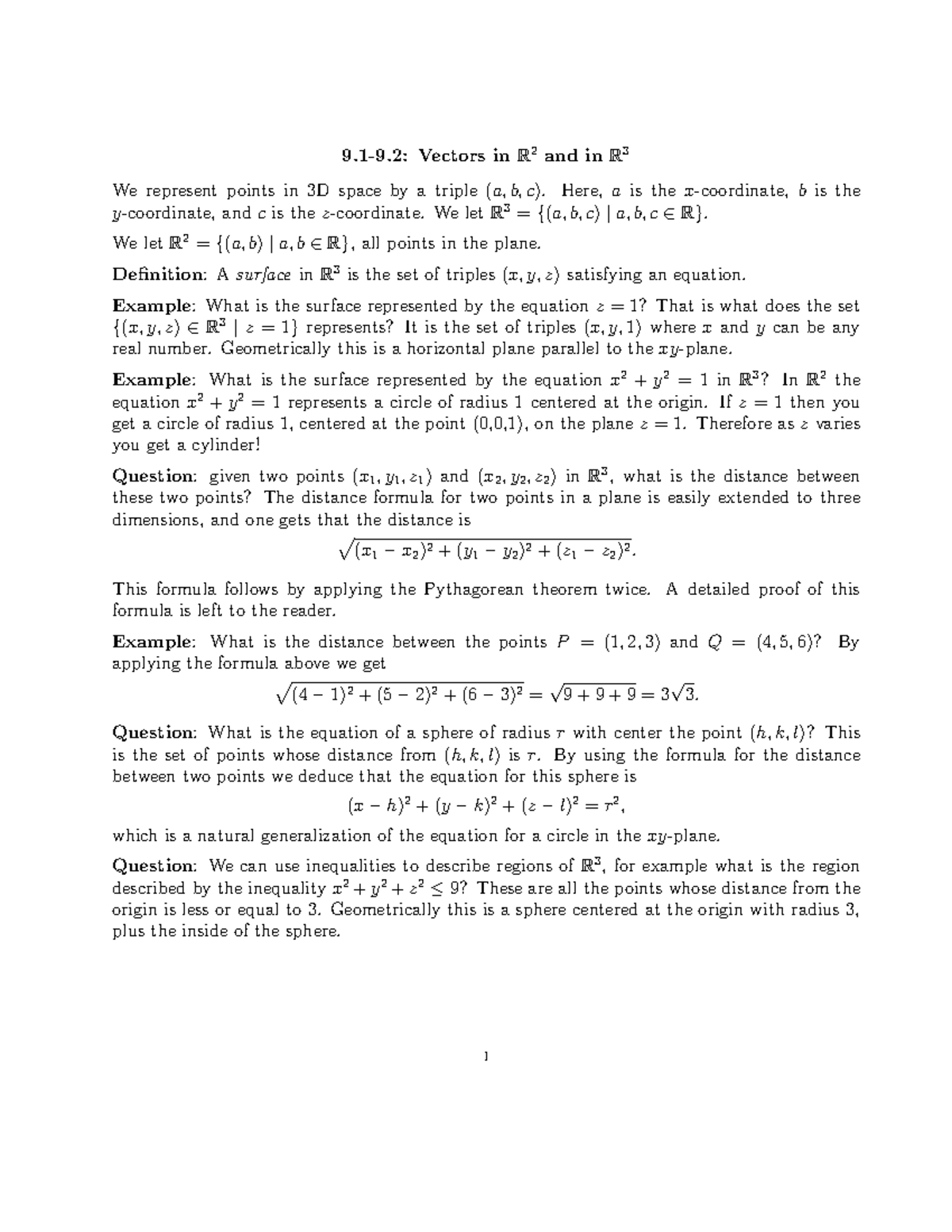 Vectors in 2nd and 3rd Dimension - 9.1-9: Vectors in R and in R We ...