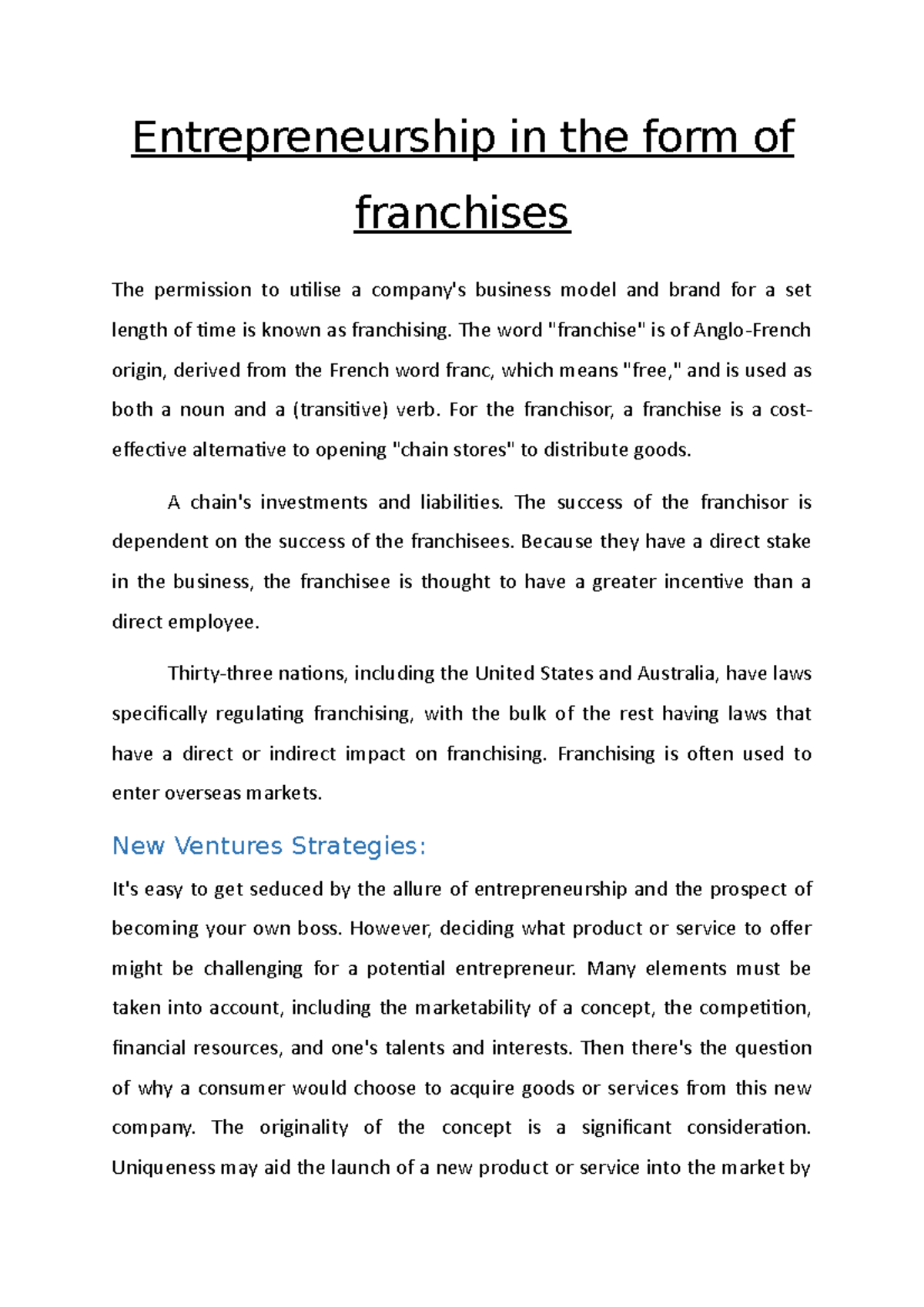 Entrepreneurship in the form of franchises - Entrepreneurship in the ...
