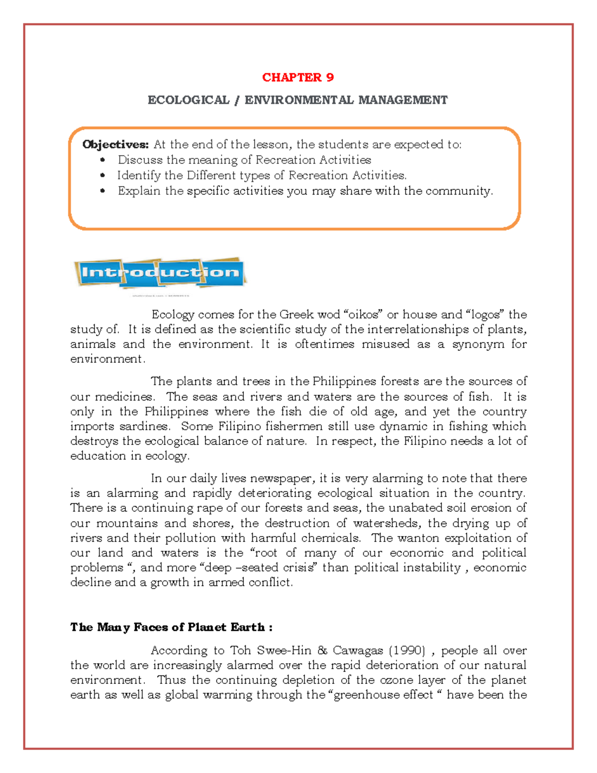 Chapter 9- Ecological Environmental Management NSTP2 - CHAPTER 9 ...
