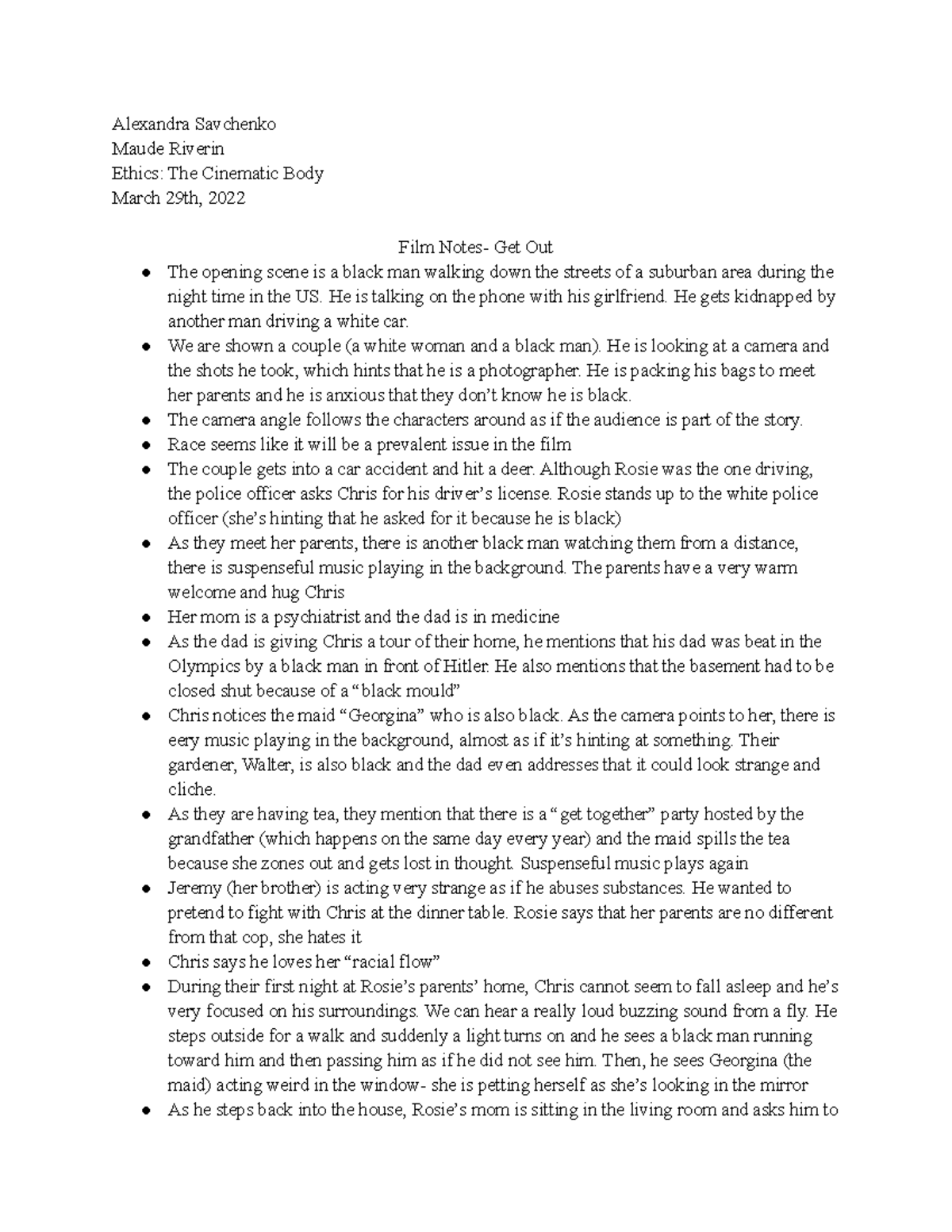 Get Out Film Notes - Alexandra Savchenko Maude Riverin Ethics: The ...