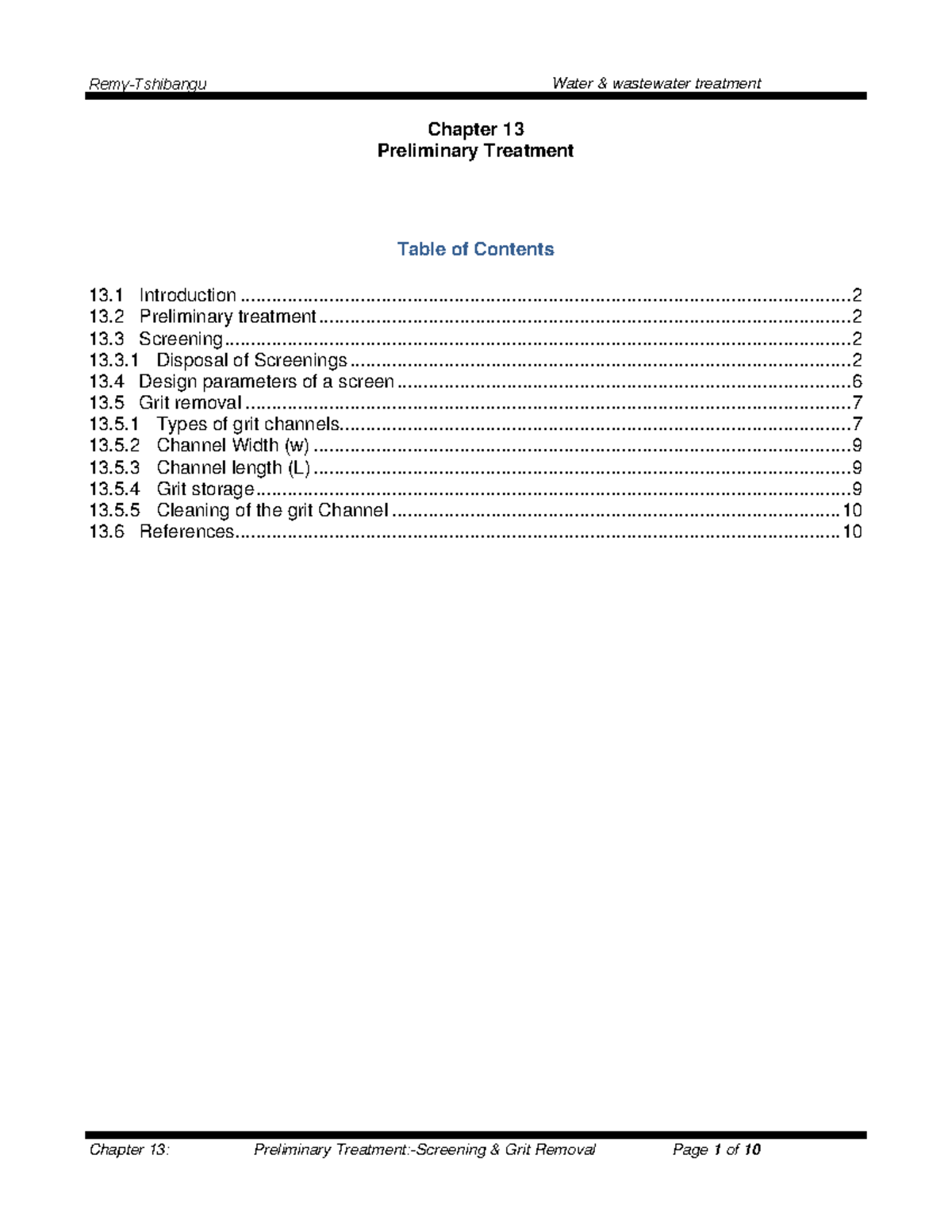 Chapter 13 Preliminary - Preliminary Treatment Chapter 13 Introduction Table of Contents 13 ...