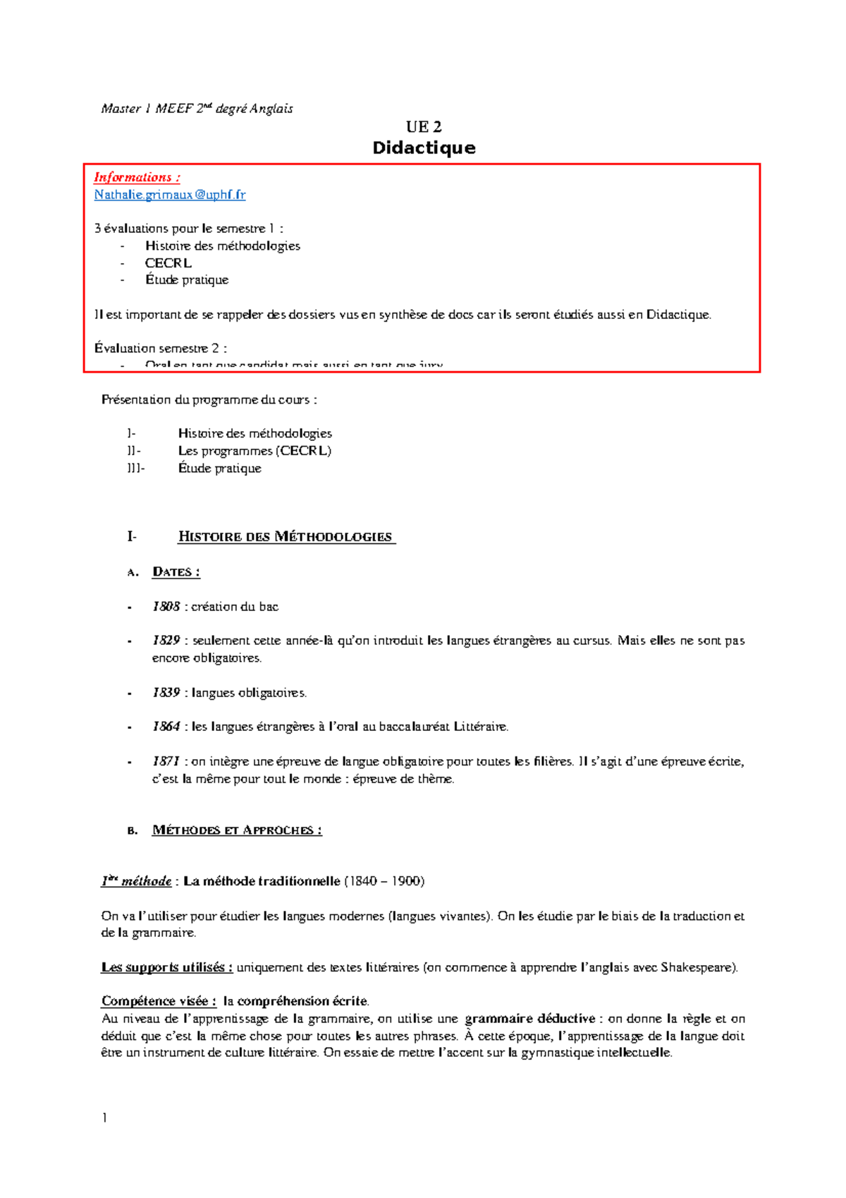 Didactique - Master 1 MEEF 2nd degré Anglais UE 2 Didactique ...