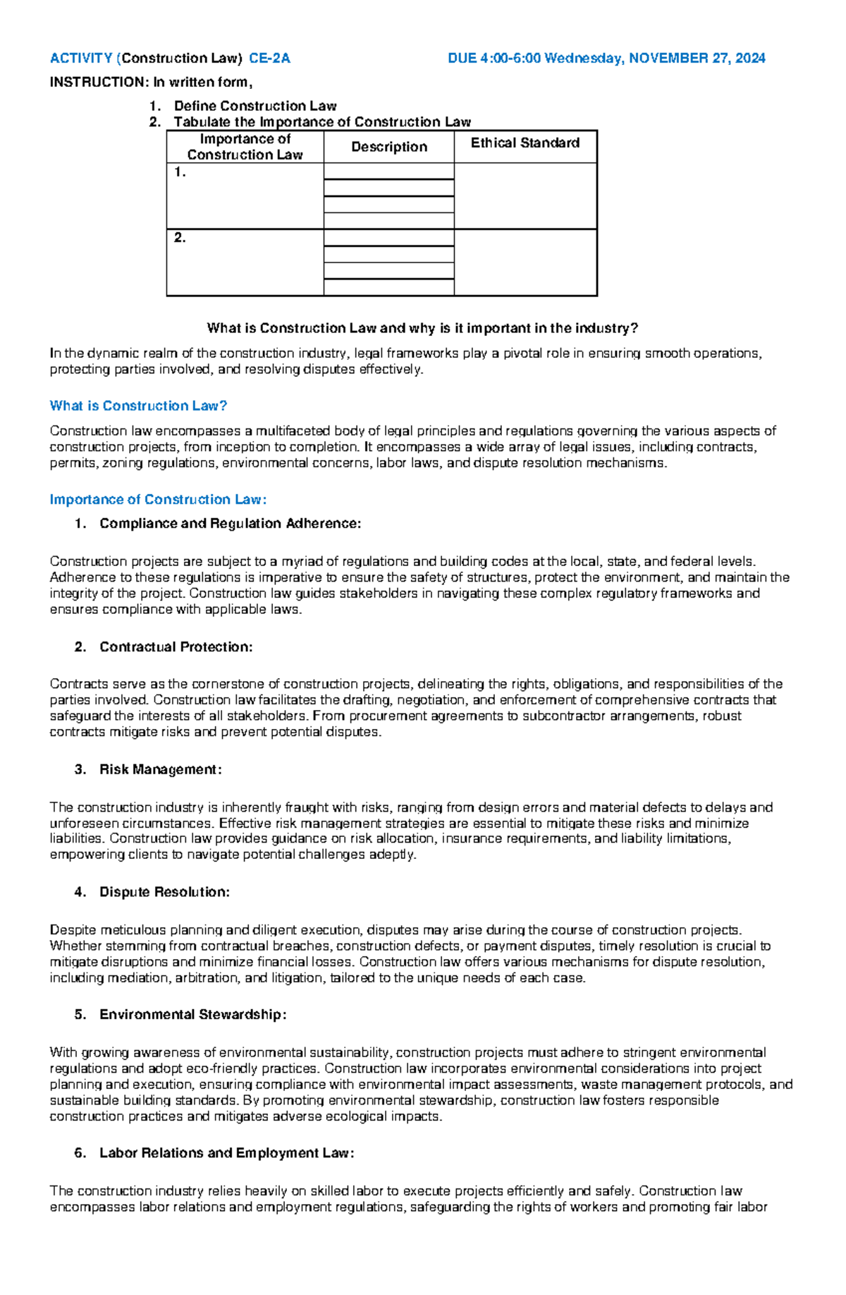 BES 125 CE-2A Activity due Wednesday Nov 27., 2024 041910 - ACTIVITY ...