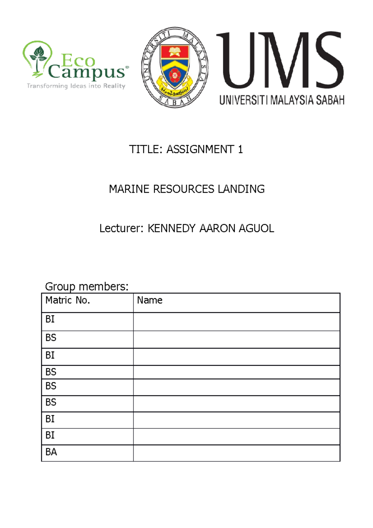 Assignment 1 Marine Resources Landing - TITLE: ASSIGNMENT 1 MARINE ...