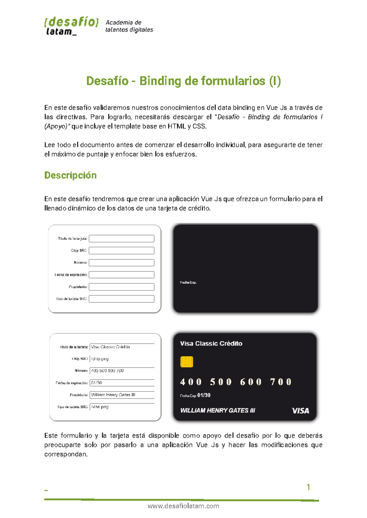 01 d Desafío evaluado - Binding de formularios I - _ 1 desafiolatam Desafío - Binding de - Studocu