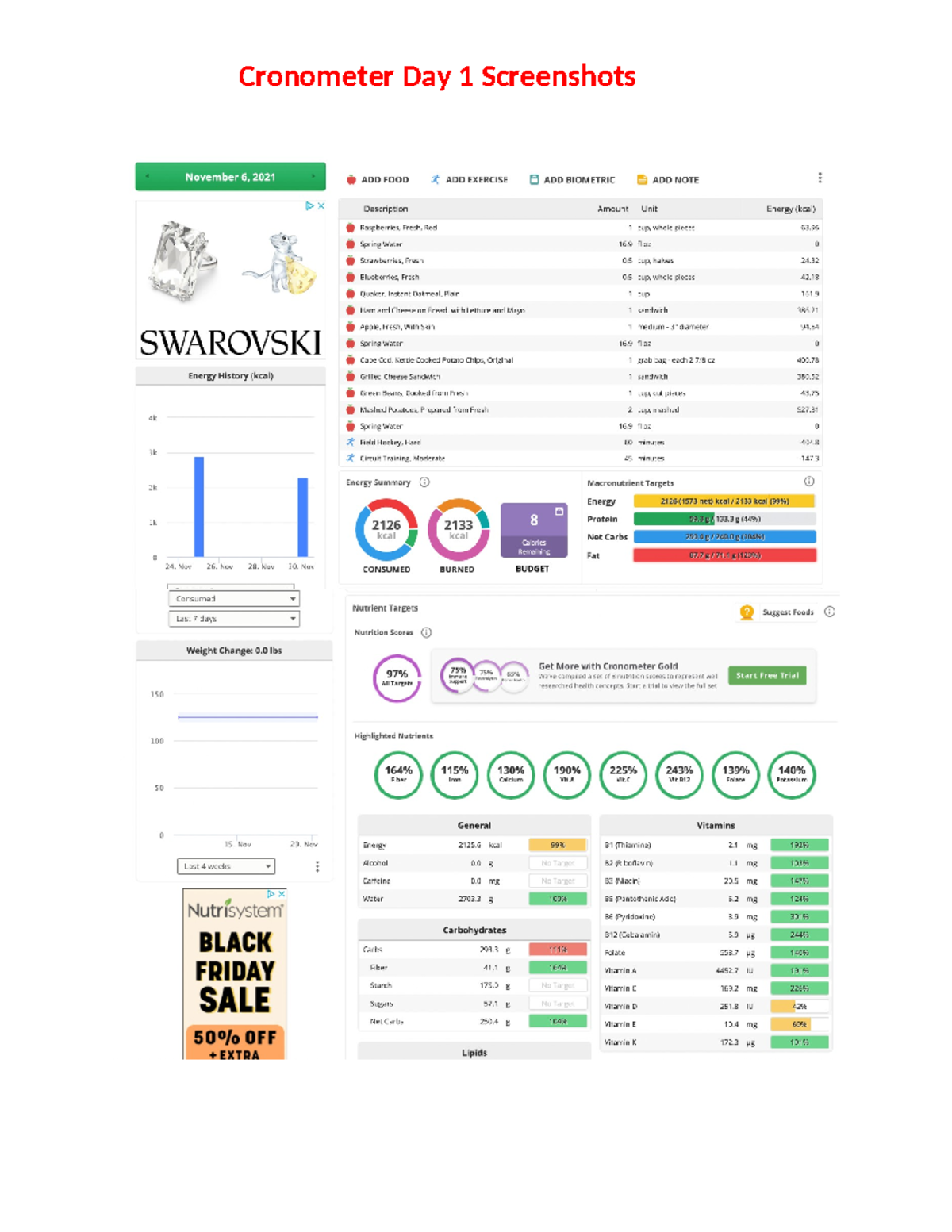 Cronometer Screenshots (Day 1)- Madi Herb - NUSC 1165 - Cronometer Day ...