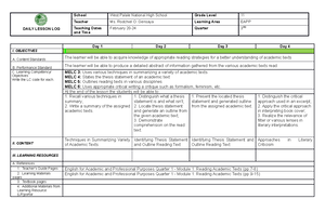 Q3 EAPP DLL WEEK 6 - DLL - DAILY LESSON LOG School West Palale National ...