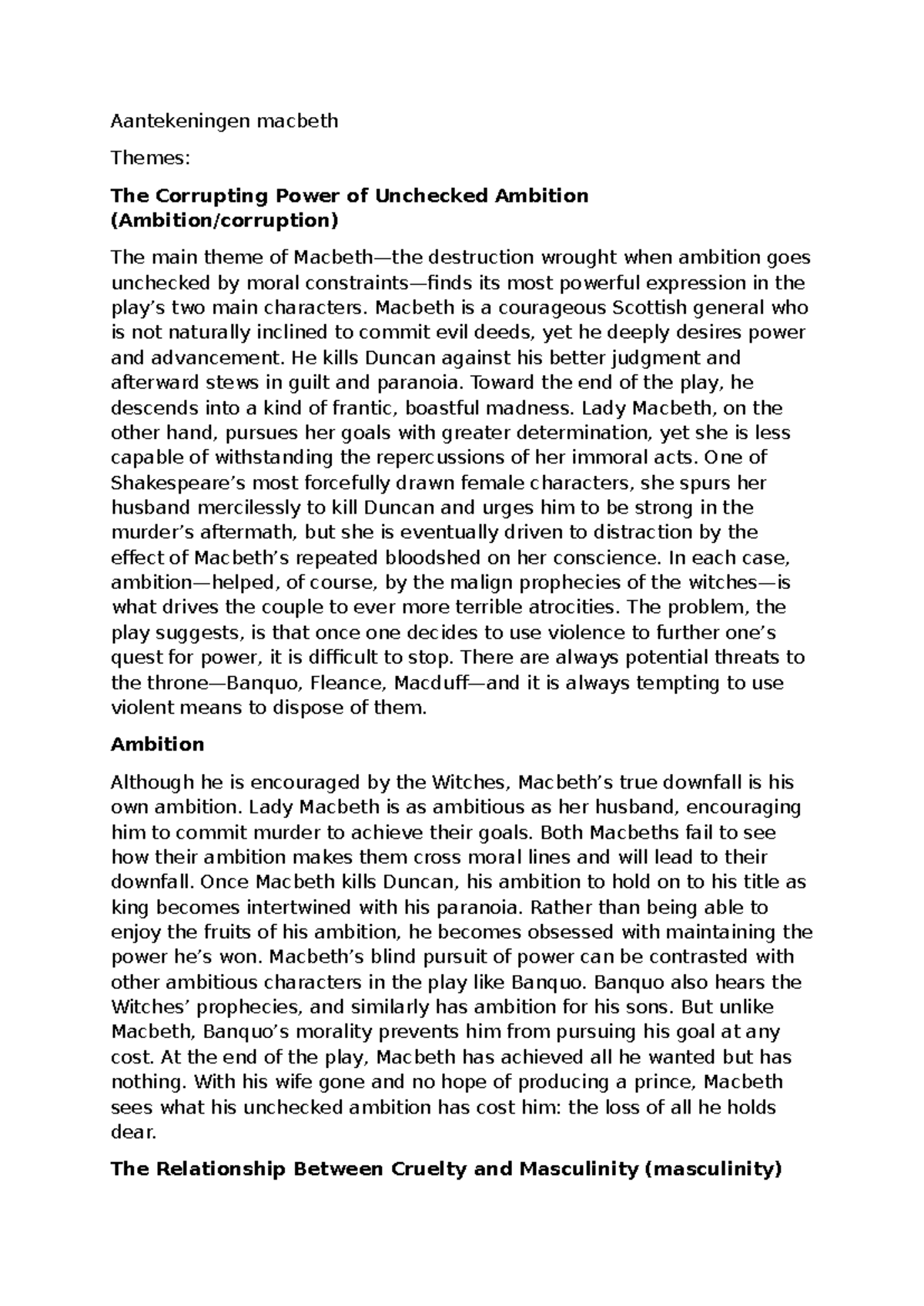 Themes macbeth - Aantekeningen macbeth Themes: The Corrupting Power of ...