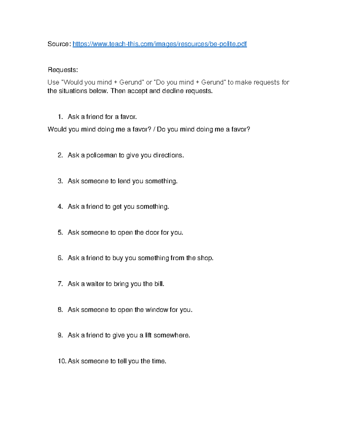 Requests - Request - Source: teach-this/images/resources/be-polite.pdf ...