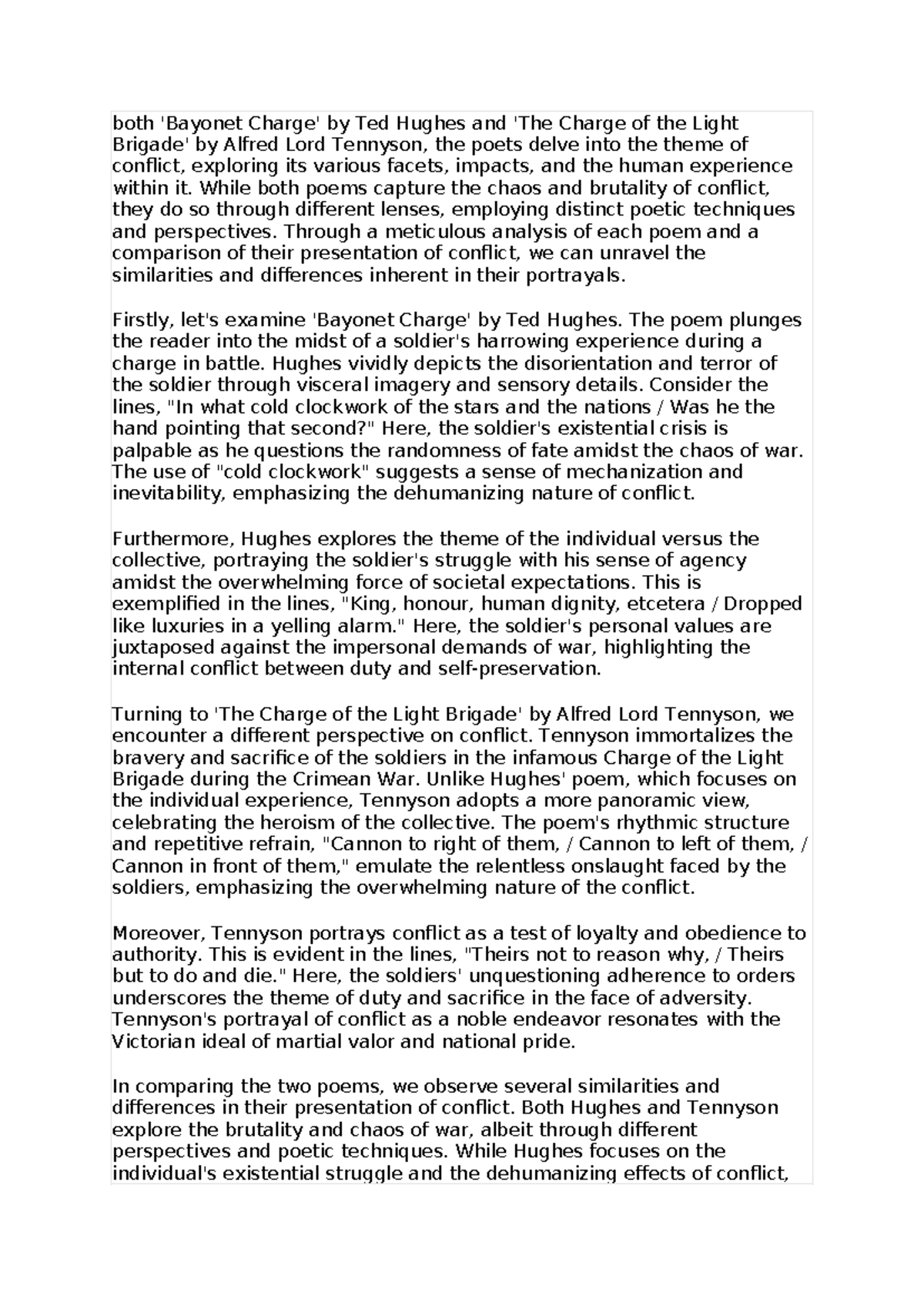 Poetry 2022 - Bngmj, - both 'Bayonet Charge' by Ted Hughes and 'The ...