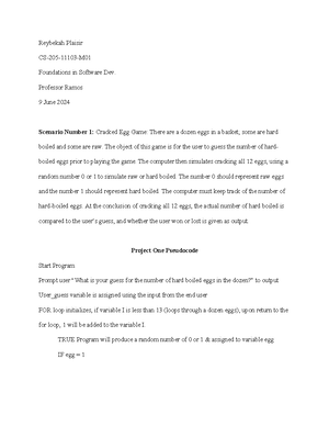 CS-205 Coral Found. in Software 4.2 project one milestone - Variables: randomNum eggTotal ...