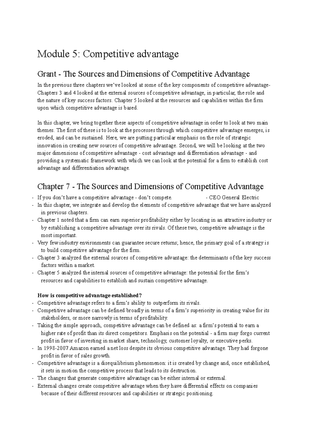 Module 5 Competitive advantage - Module 5: Competitive advantage Grant ...