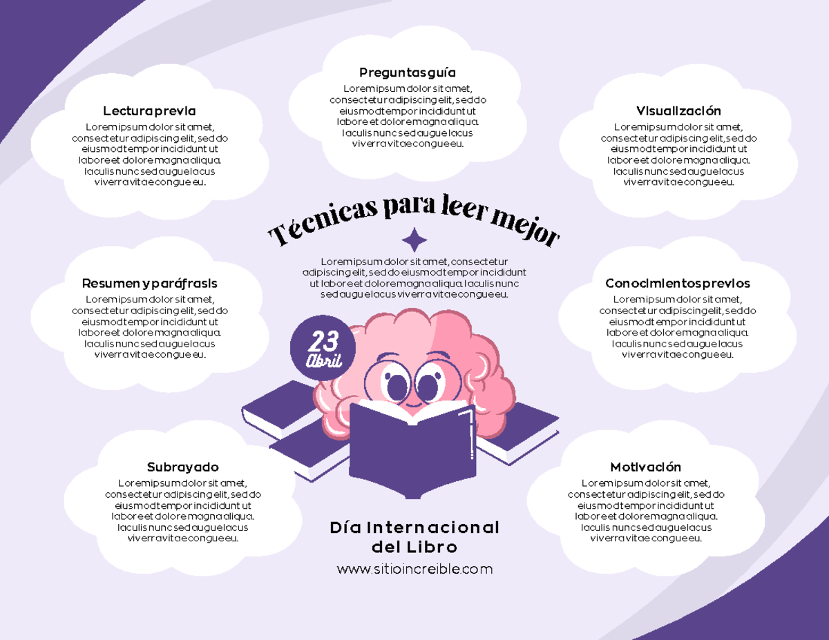 Organizador gráfico Día del libro y lectura Ilustración Violeta y rosa ...