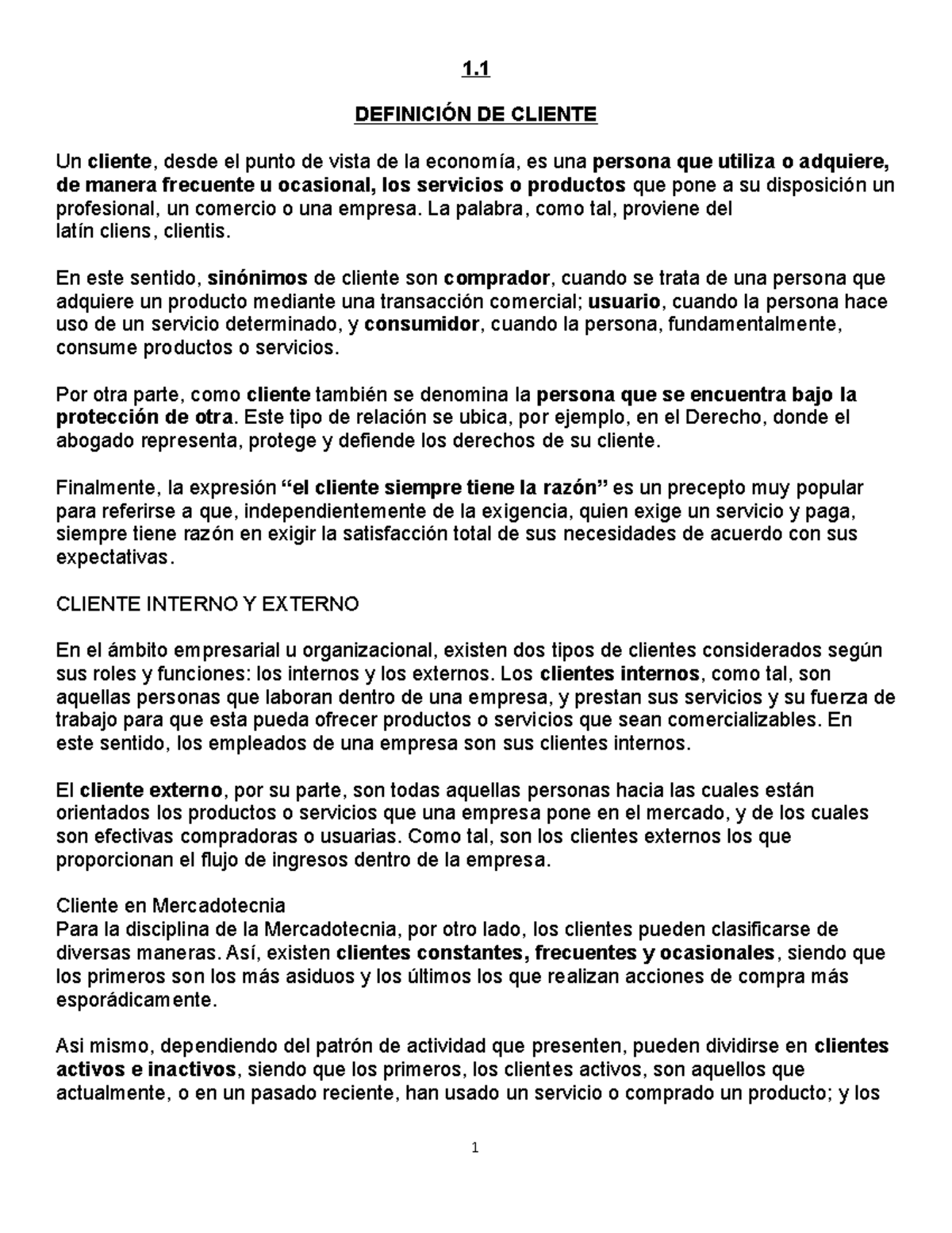 Tarea s - informacion sobre servicio al cliente - 1. DEFINICIÓN DE ...