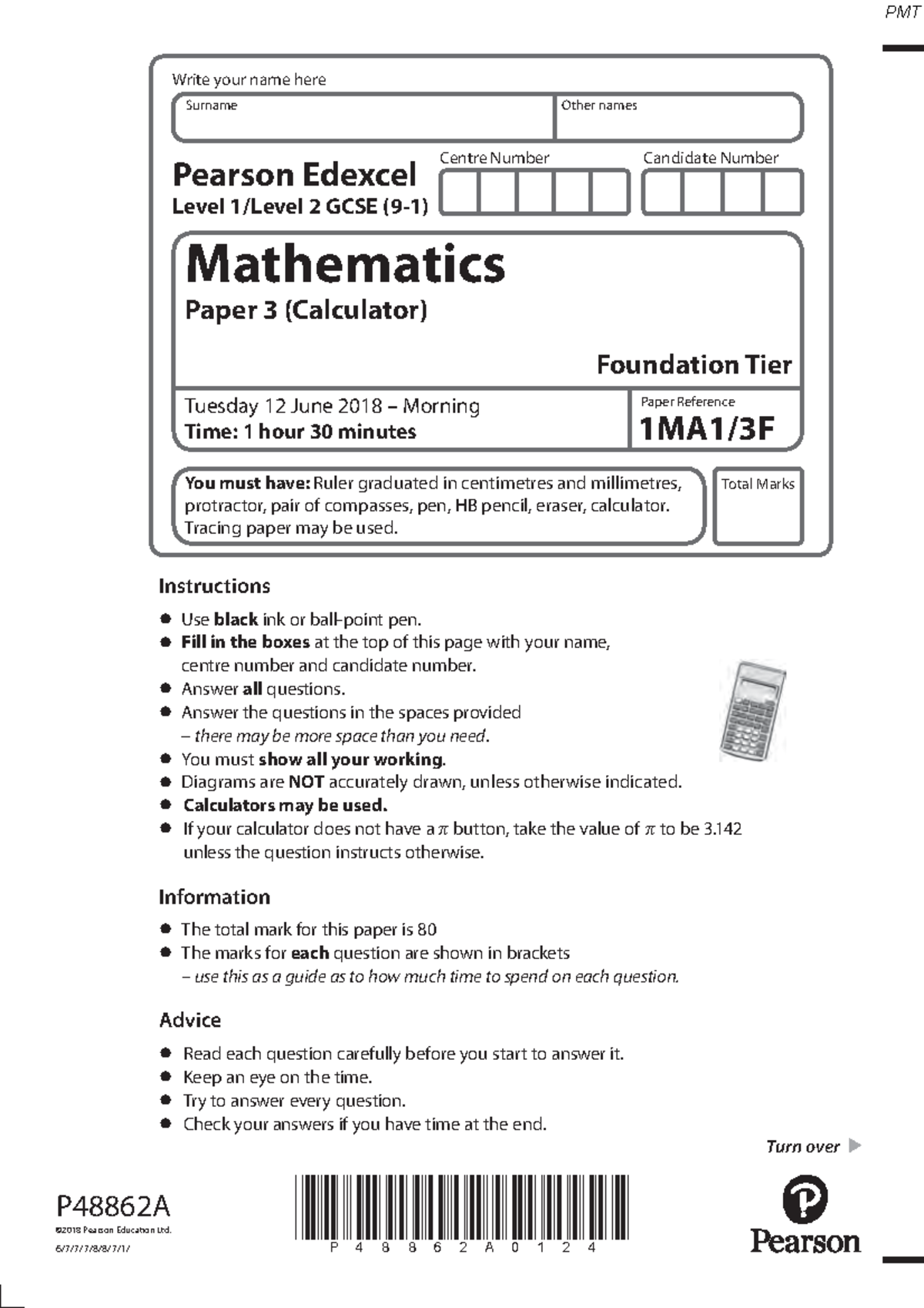 June 2018 QP - Exam paper - Centre Number Candidate Number Write your ...
