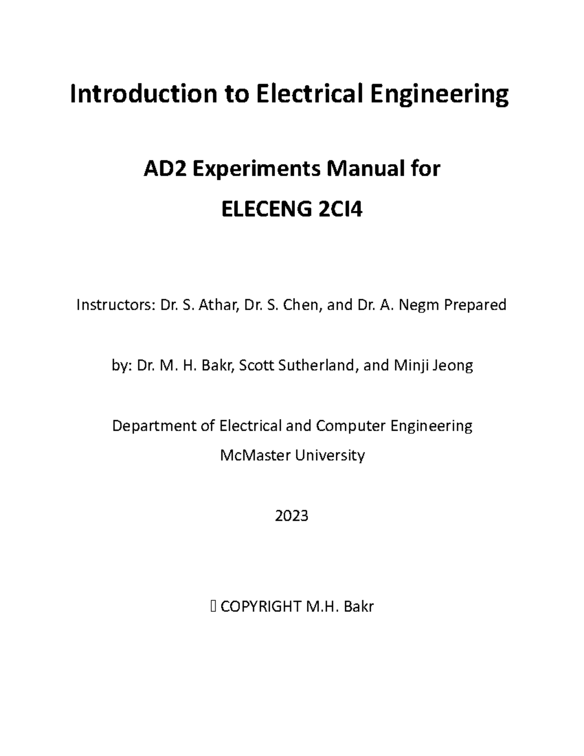 EE2CI4 AD2 Manual 2023 - AD2 Hw - Introduction to Electrical Engineering AD2 Experiments Manual ...
