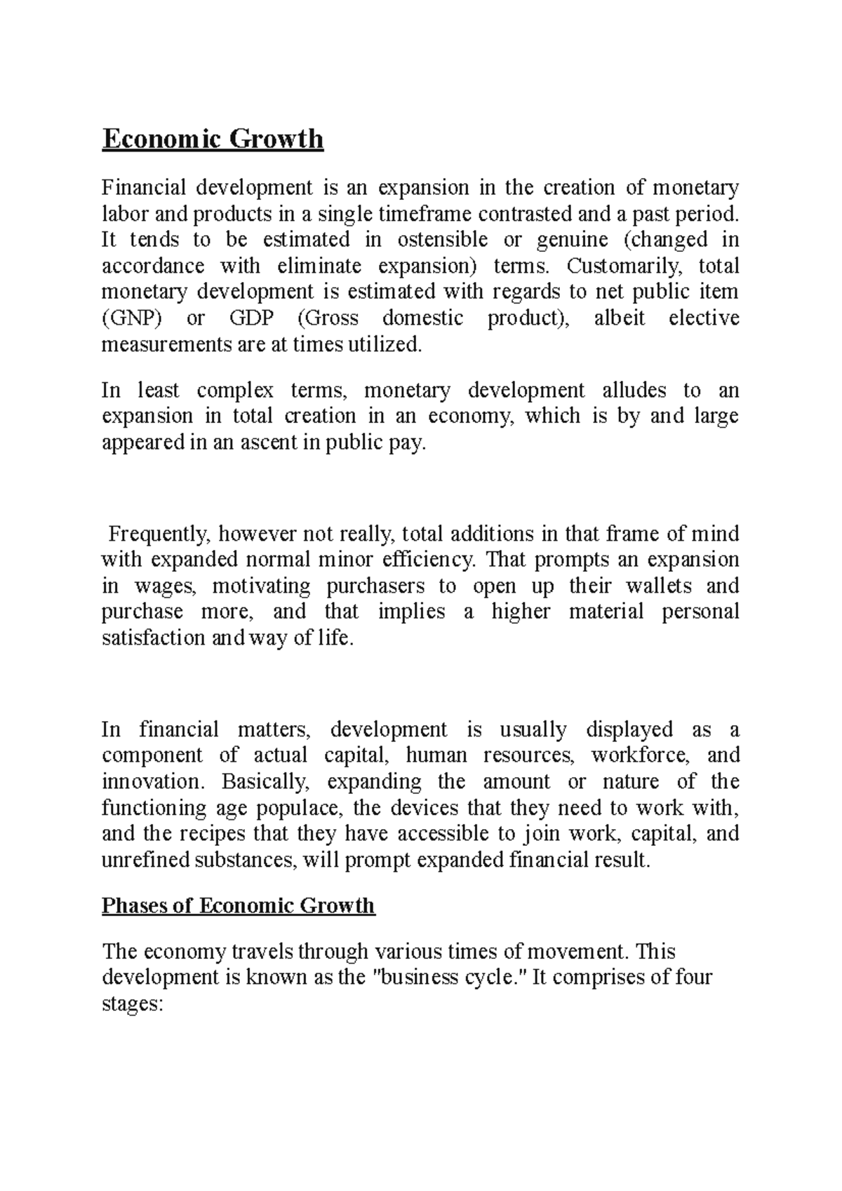 Economic Growth - Economic Growth Financial development is an expansion ...