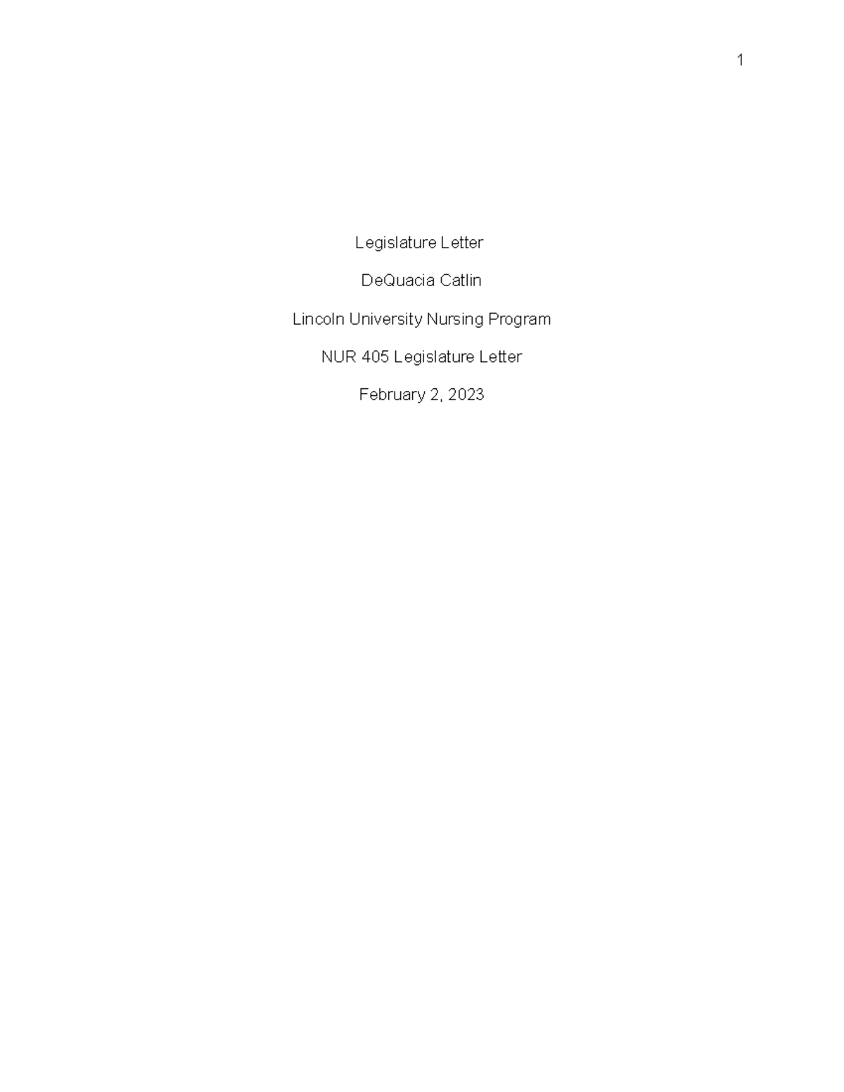 Sample paper for APA 7th ed legislator - Legislature Letter DeQuacia ...
