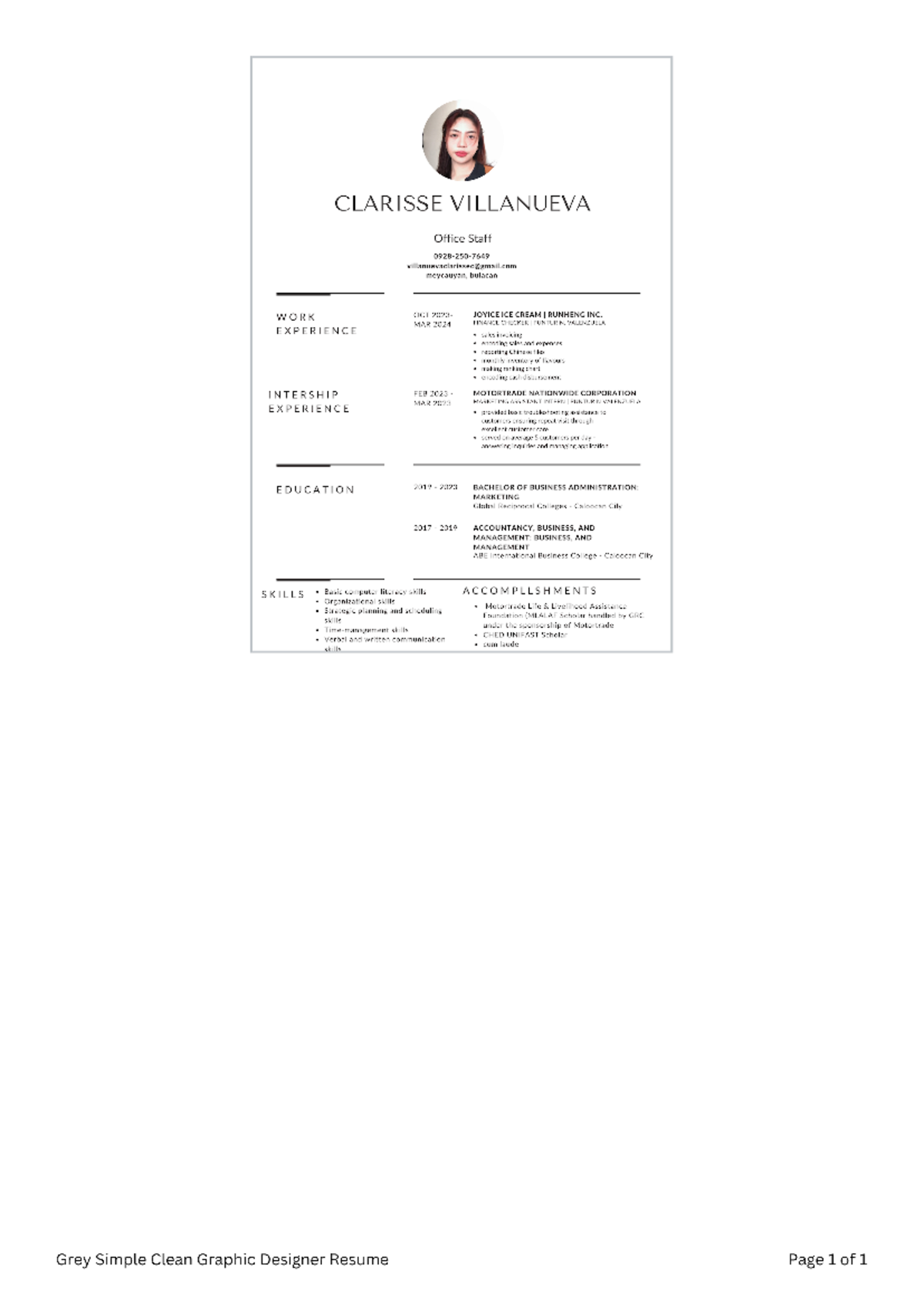 Grey Simple Clean Graphic Designer Resume - Filipino 7 SPUSM - Studocu