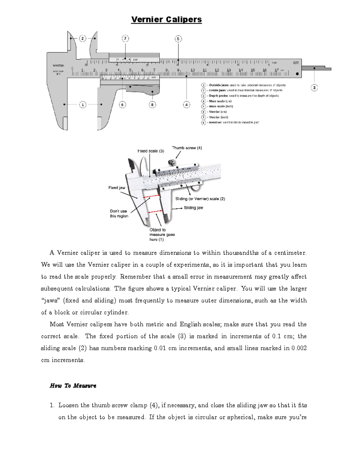 Vernier Calipers - Faculty book - Vernier Calipers A Vernier caliper is ...