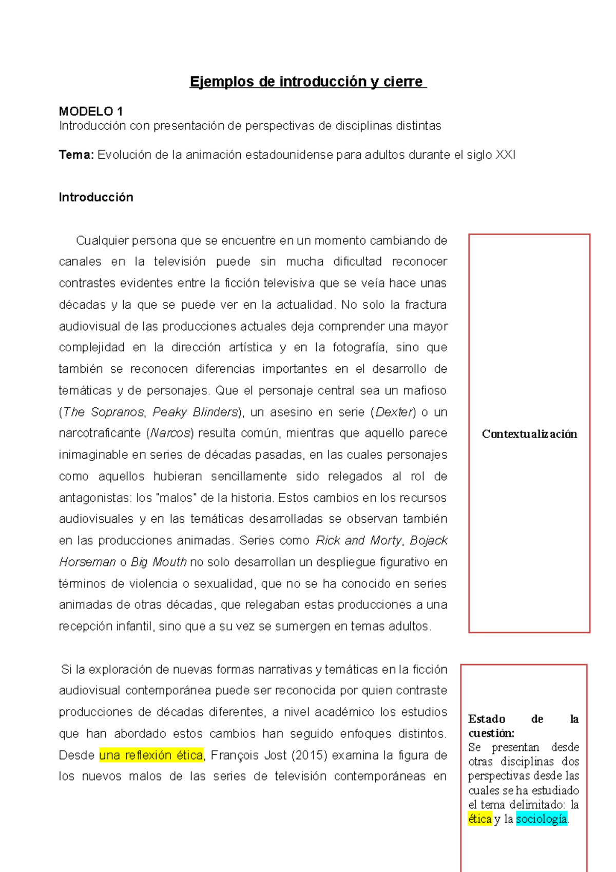 Ejemplos de introducción y cierre (modelos) - Ejemplos de introducción ...