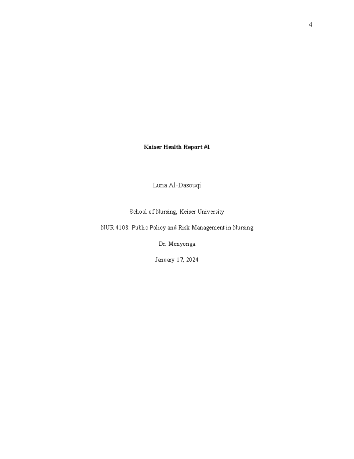 Policy Week 2 Assignment Kaiser Health Report #1 - Kaiser Health Report ...