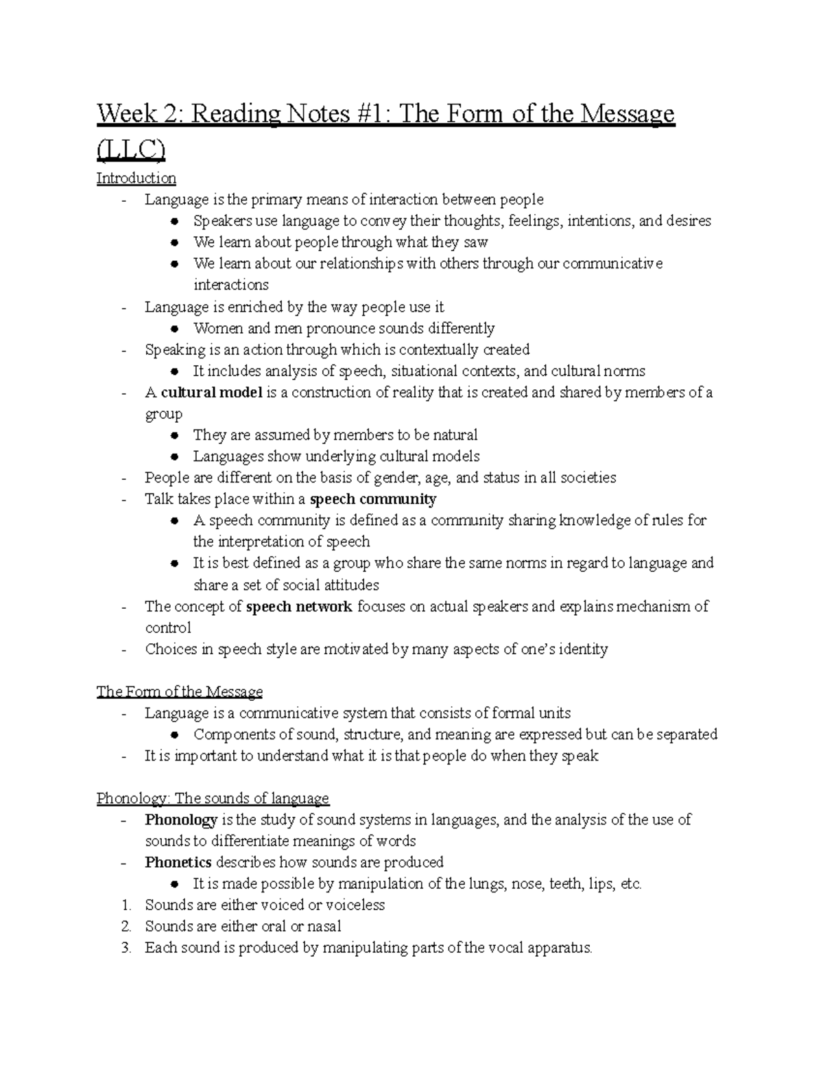 LING15 - Week 2 Reading Notes 1 - Week 2: Reading Notes #1: The Form of ...