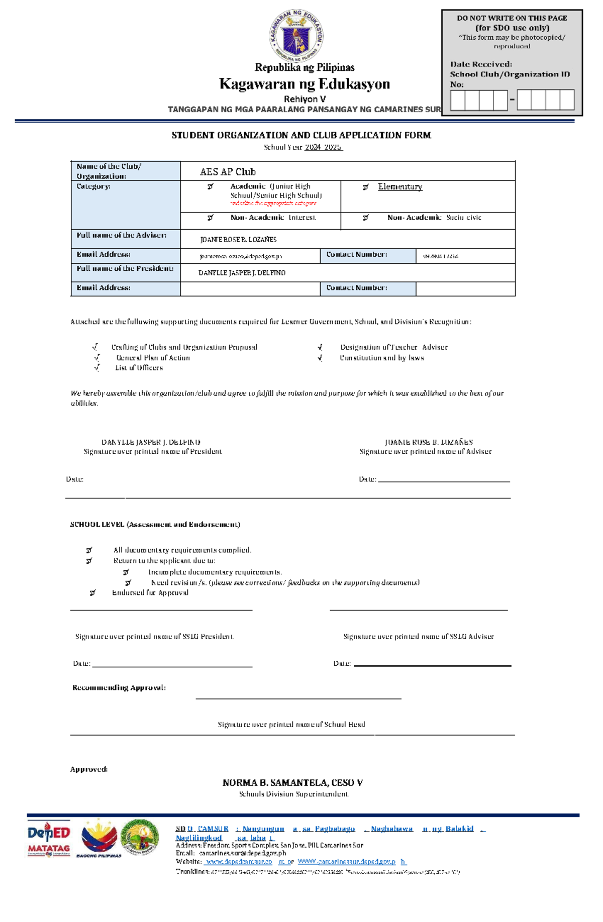 -AP club application form - SD O CAMSUR : Nangungun a sa Pagbabago ...