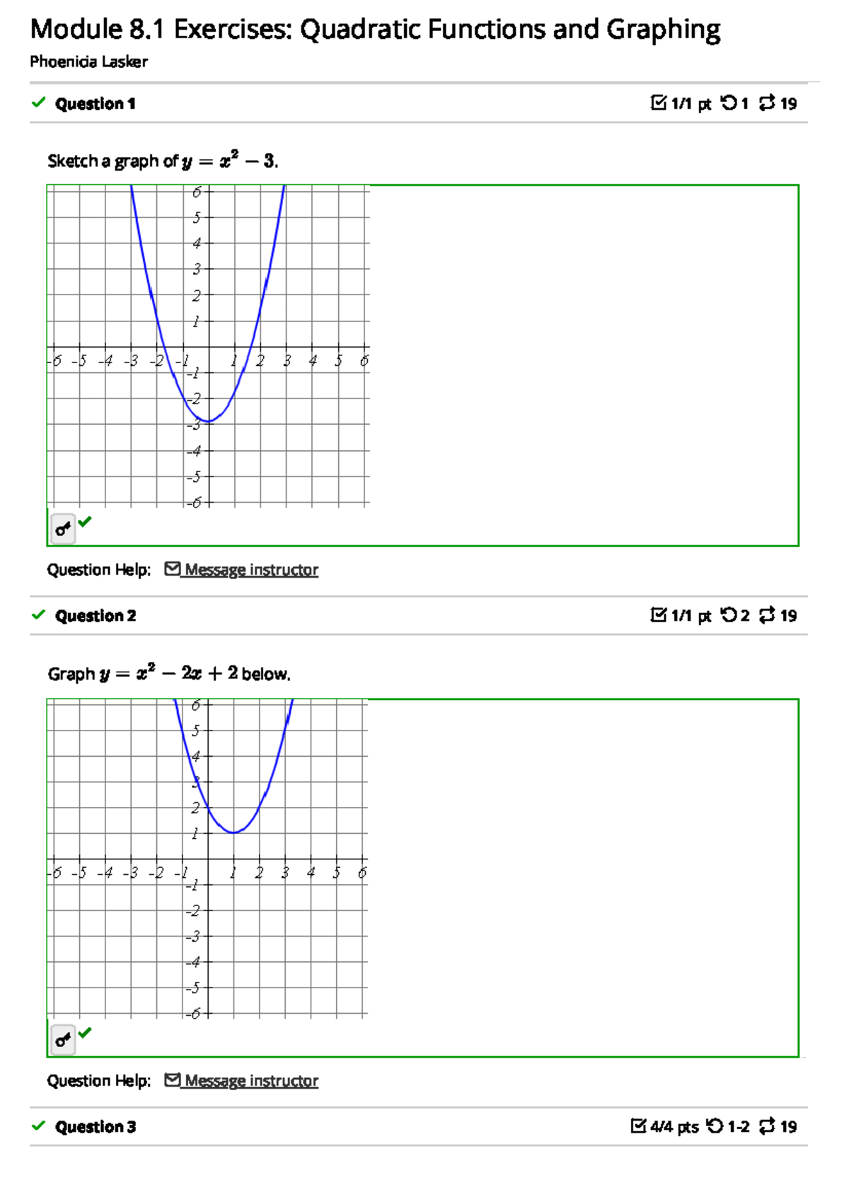 Module 81 Exercises Quadratic Functions And Graphing Module 8 Exercises Quadratic Functions
