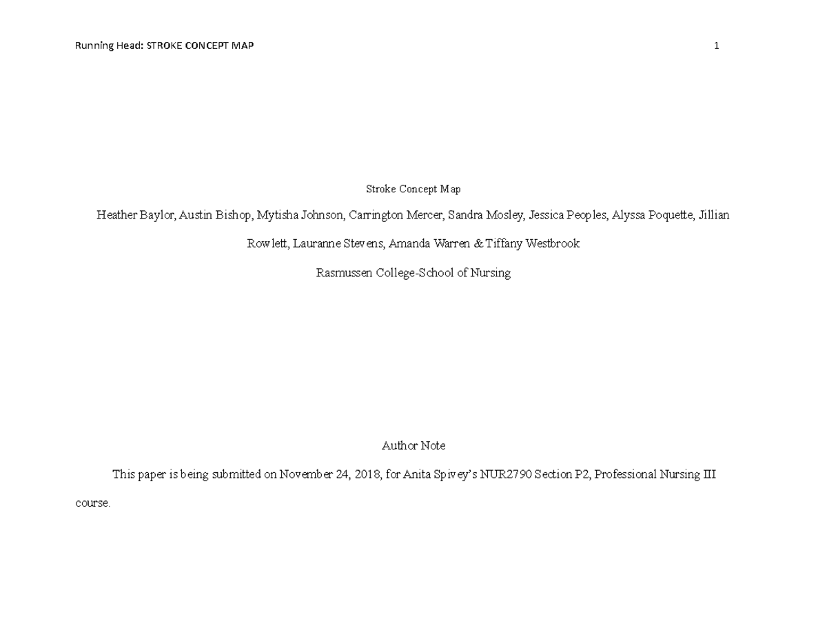 N3 P3 SLMosley Updated Module 9Stroke Concept Map 112418 - Running Head ...