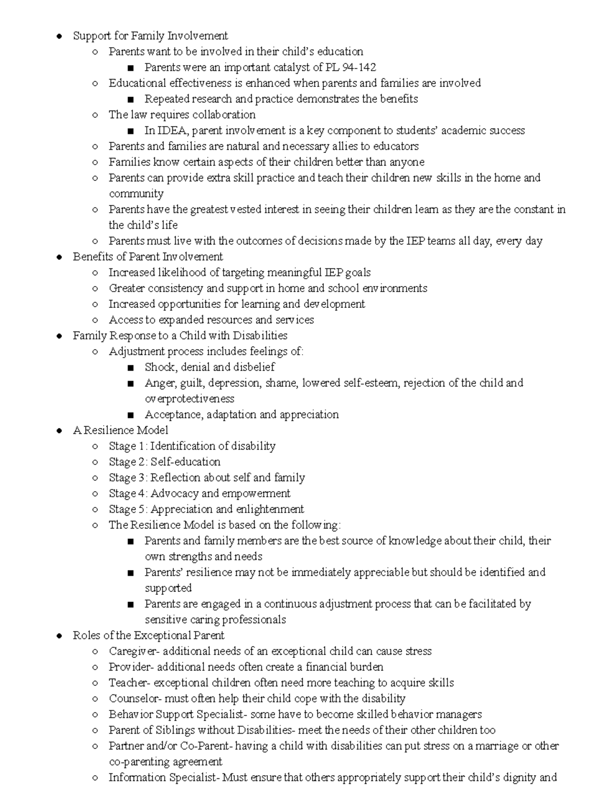 Sped 200 Chapter 3 Notes - Support for Family Involvement Parents want ...