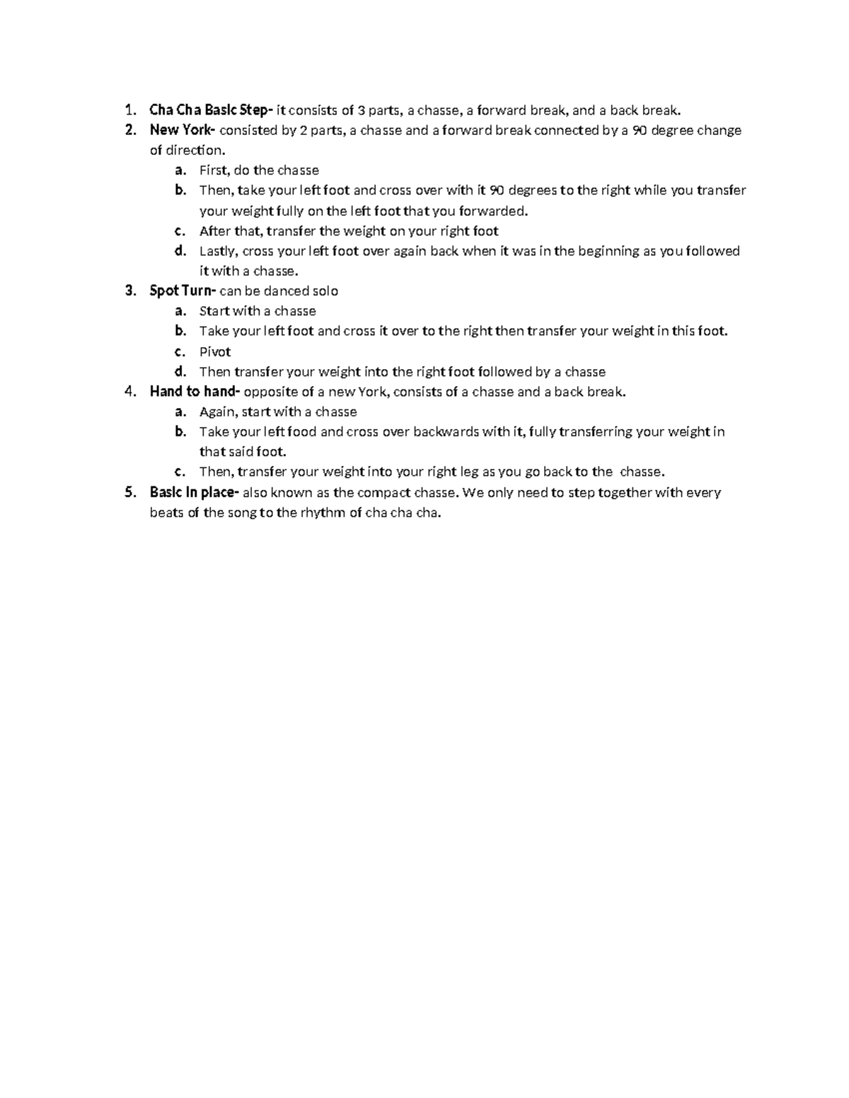 Cha Cha Basic Step - for P.E - Cha Cha Basic Step- it consists of 3 ...